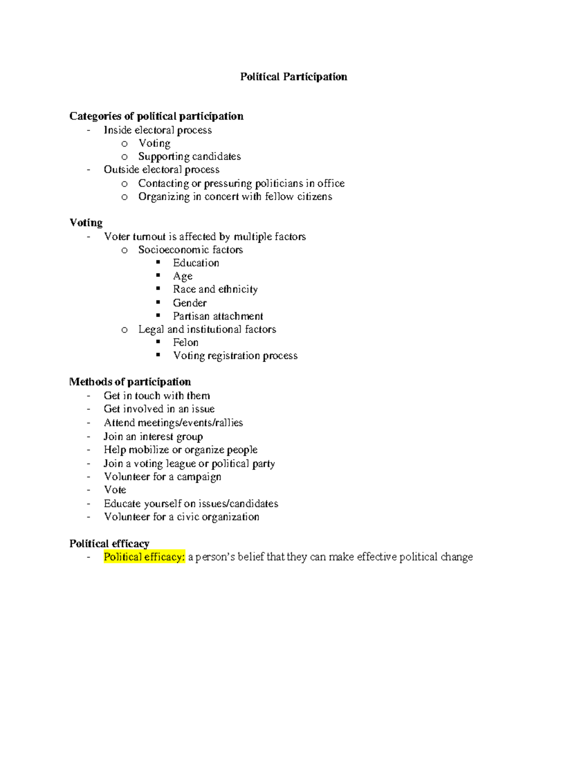 Political Participation - Political Participation Categories of ...