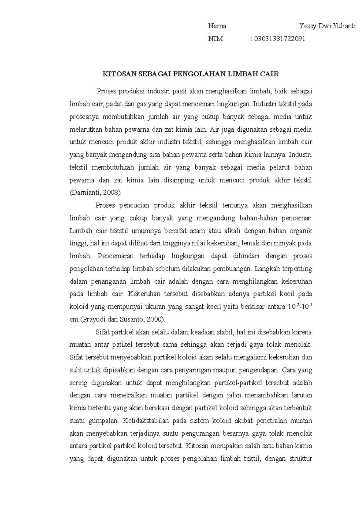 TK Kitosan Sebagai Pengolahan Limbah Cair - Praktikum Bioproses - UNSRI ...