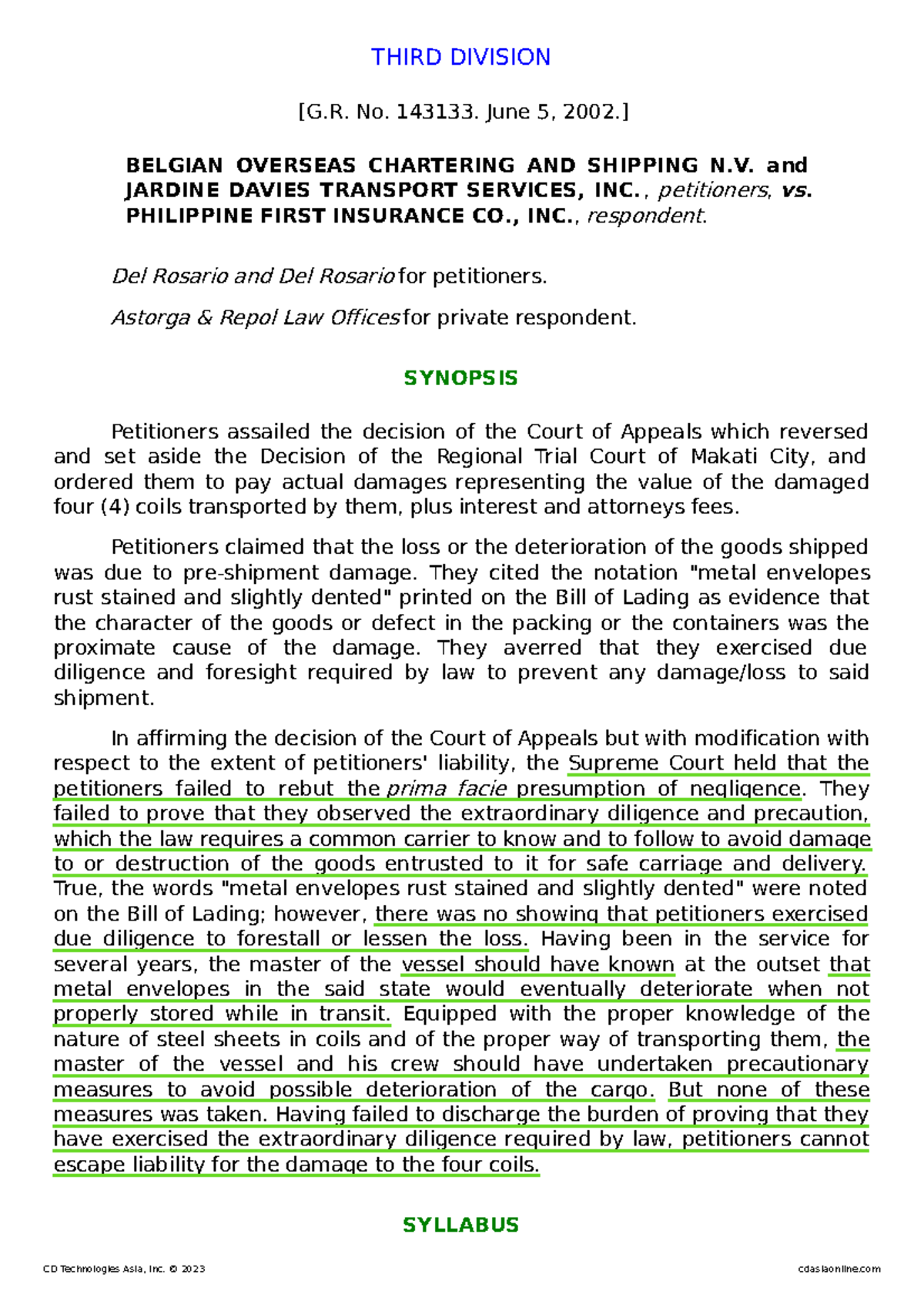 2. Belgian Overseas Chartering and Shipping N.V. v. Philippine First ...