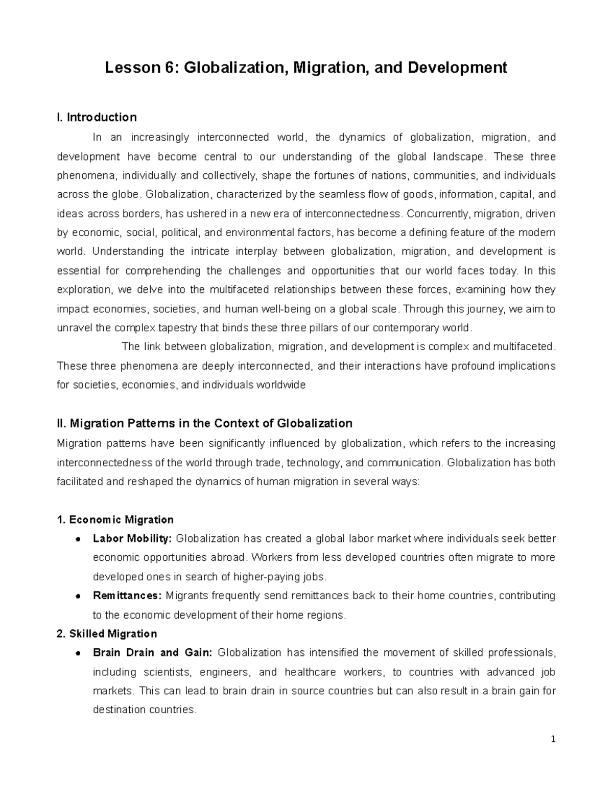 CN-6 Globalization, Migration Devt - Lesson 6: Globalization, Migration ...