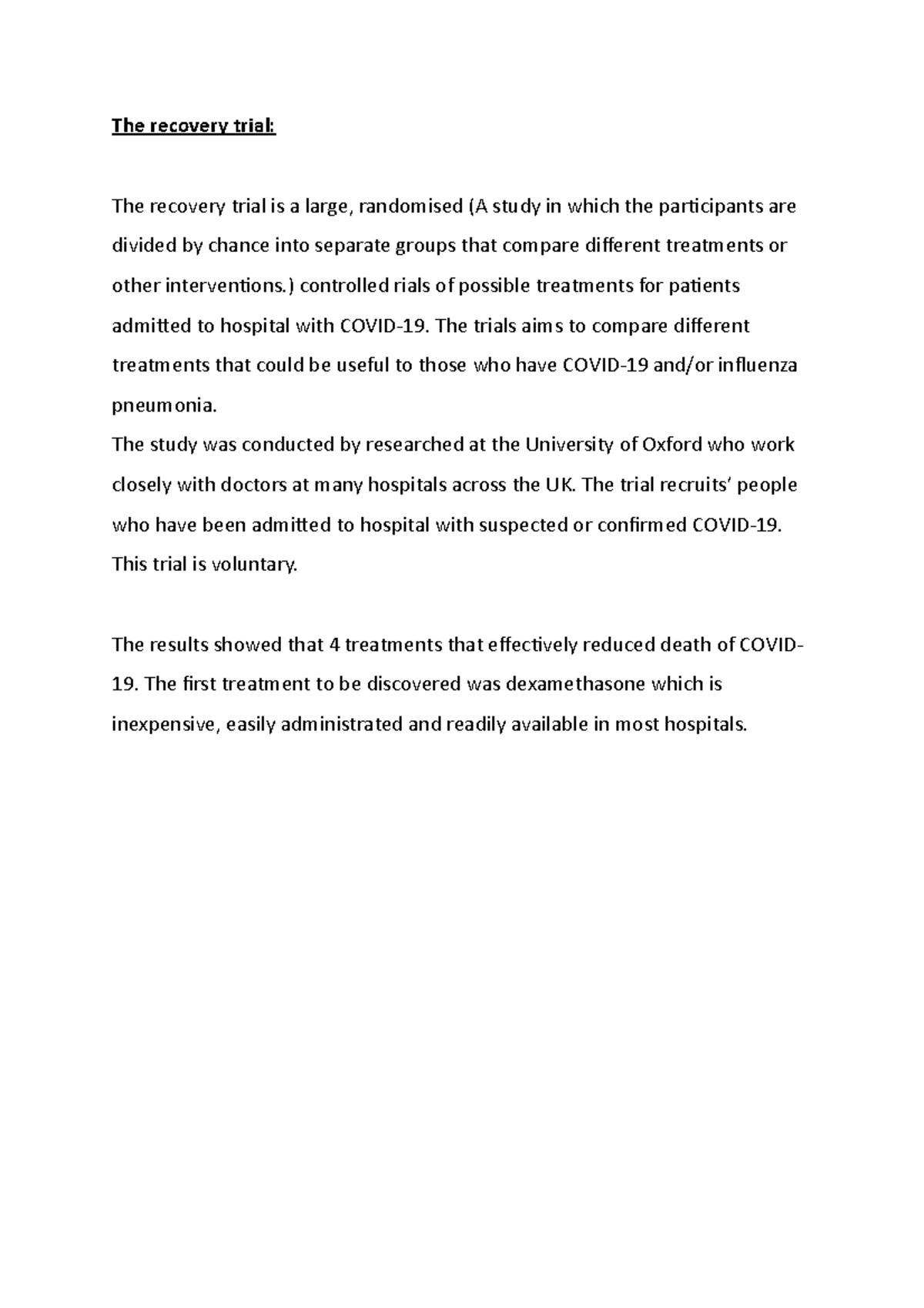 The recovery trial - The recovery trial: The recovery trial is a large ...