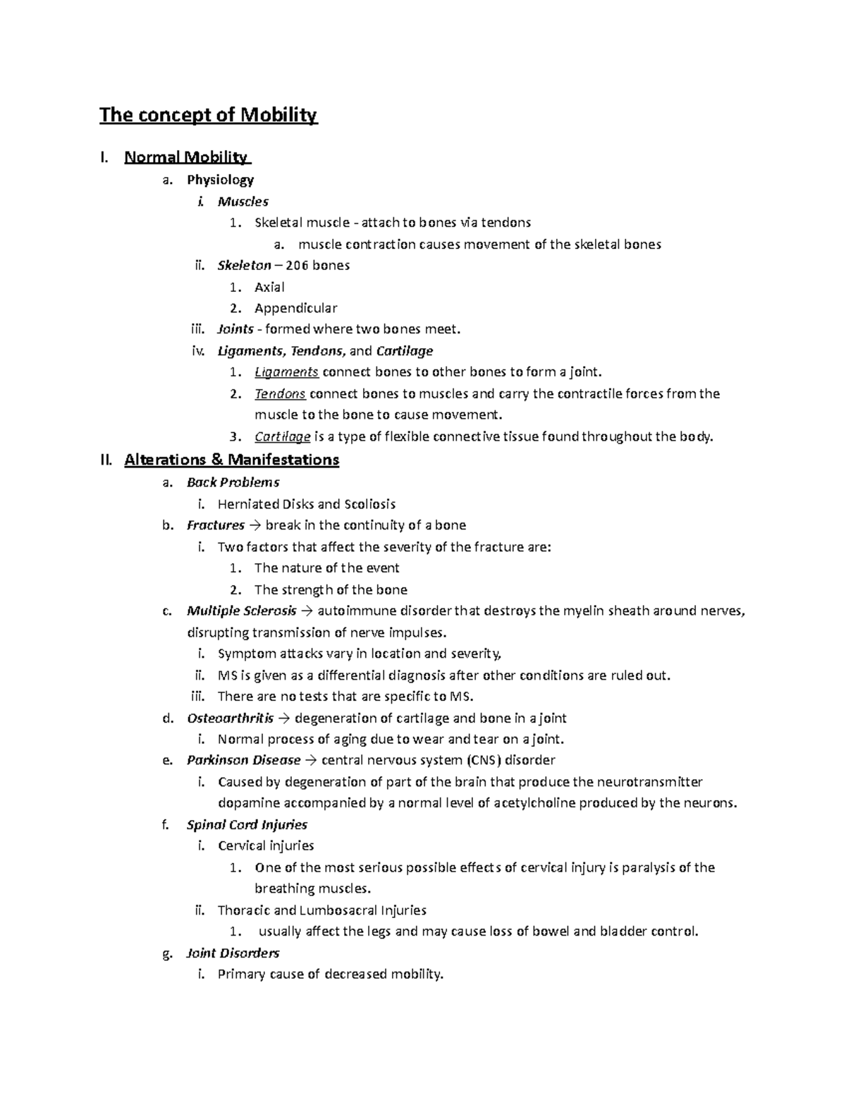 The concept of Mobility - Normal Mobility a. Physiology i. Muscles 1 ...