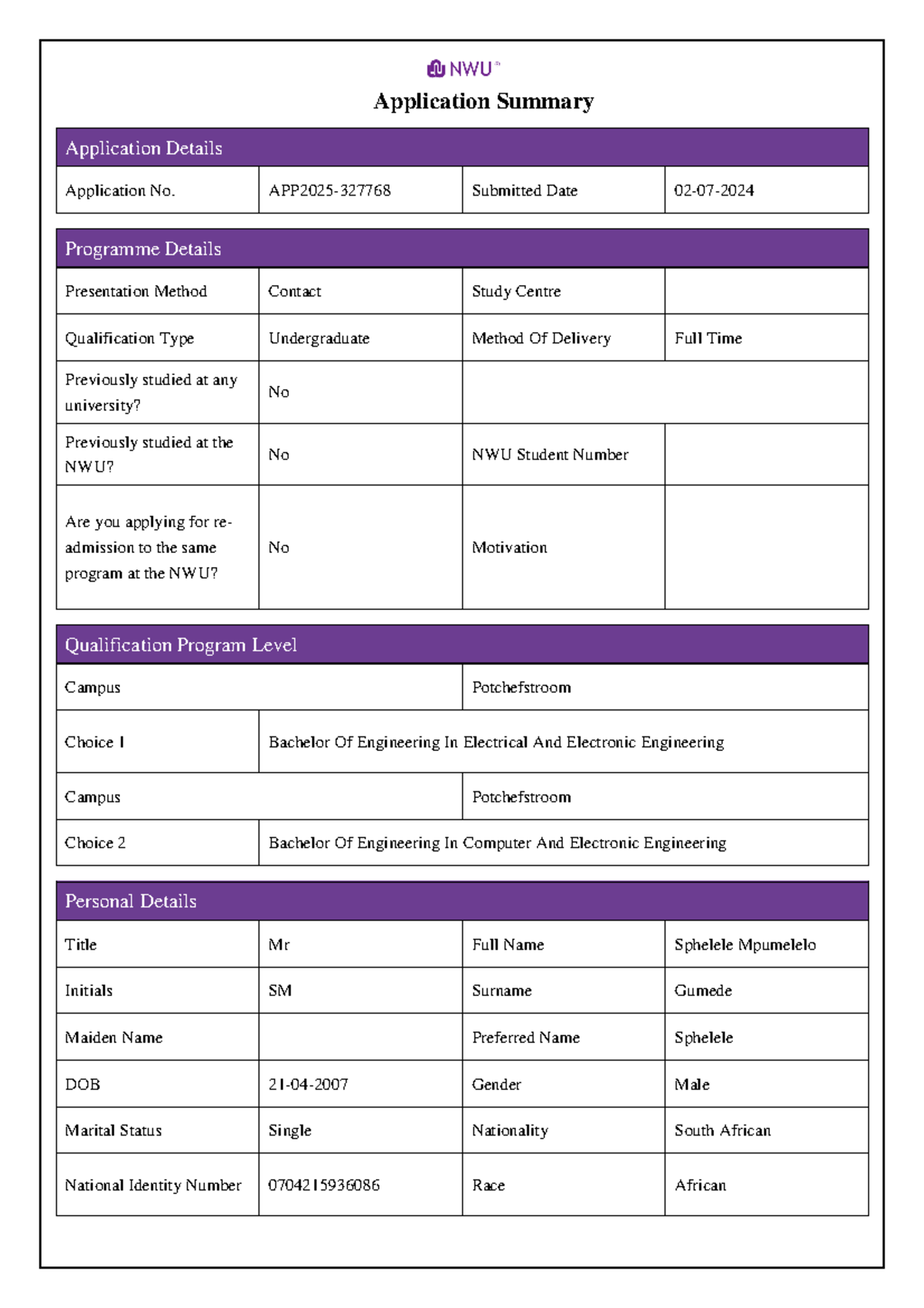 Application Summary APP2025-327768 - Application Summary Application Details Application No ...