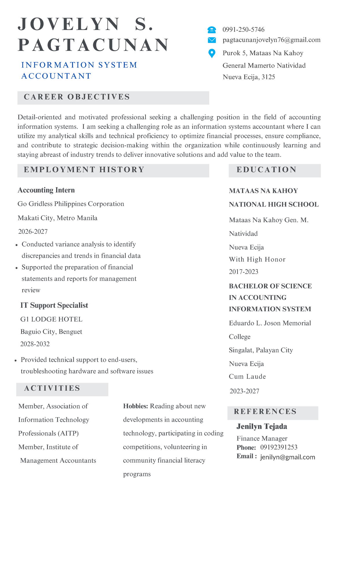 Ais resume - I N F O R M A T I O N S Y S T E M A C C O U N T A N T J O ...