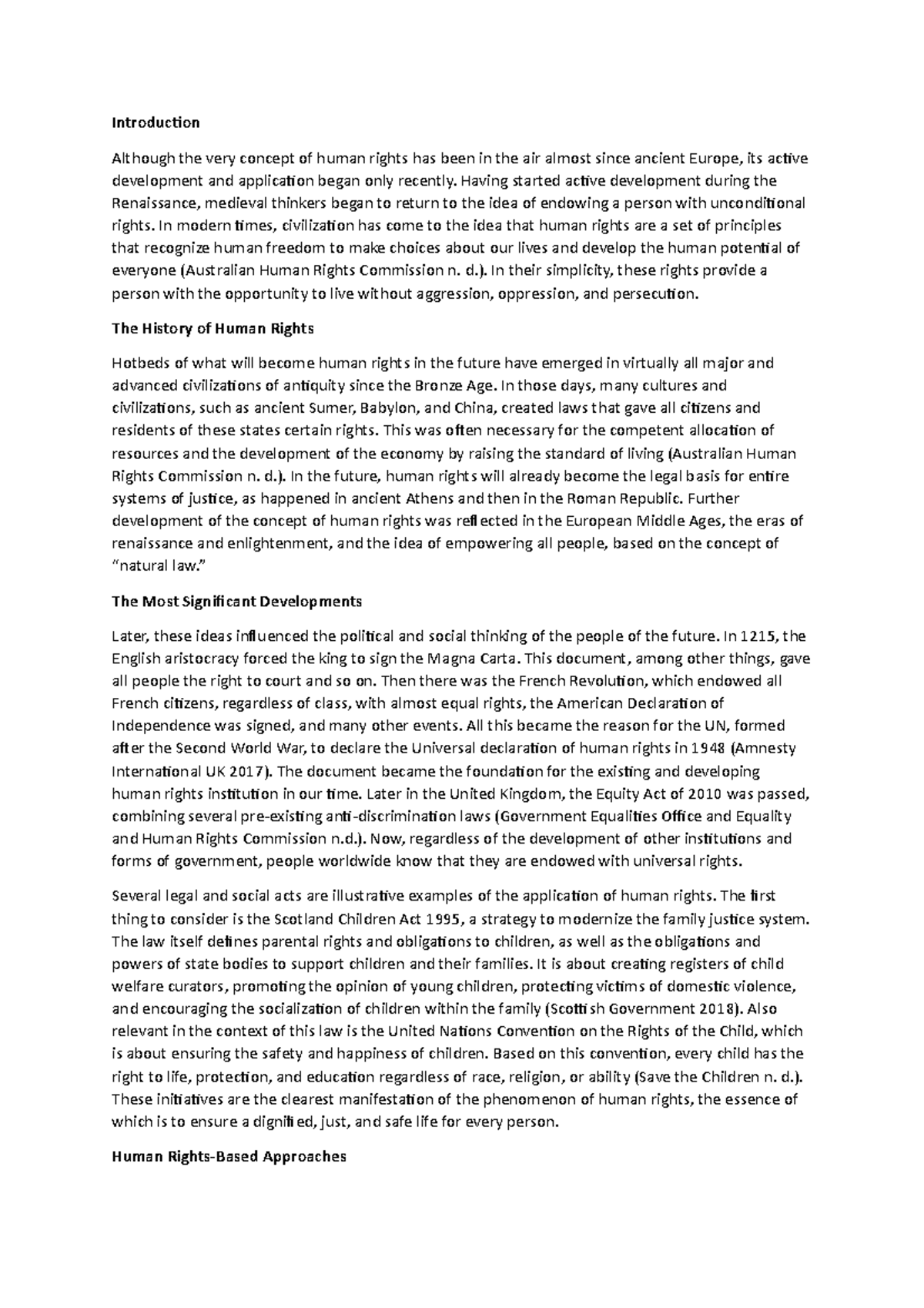 Human Rights History and Approaches - Introduction Although the very ...