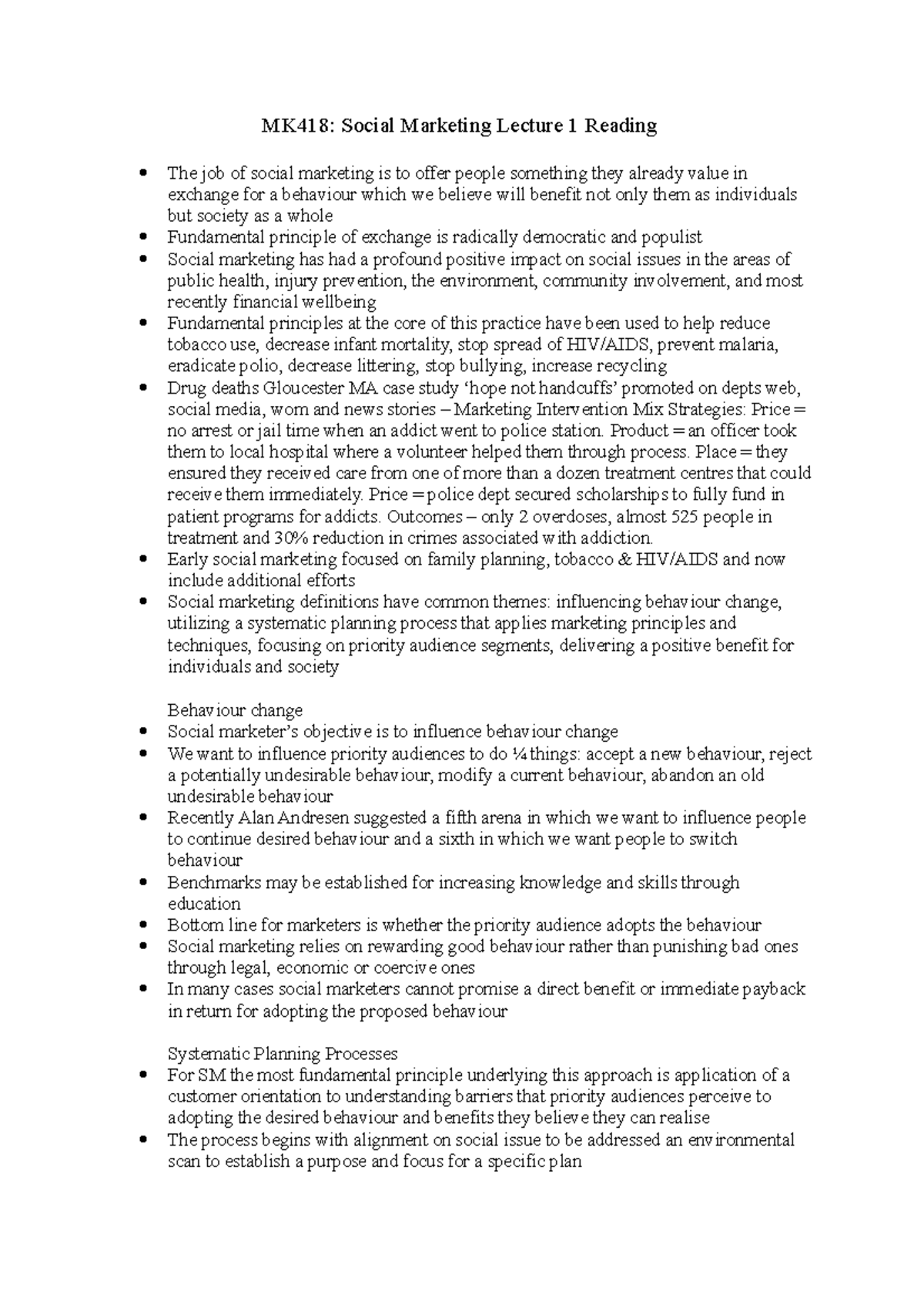 MK418 L1 Reading - MK418: Social Marketing Lecture 1 Reading The job of ...