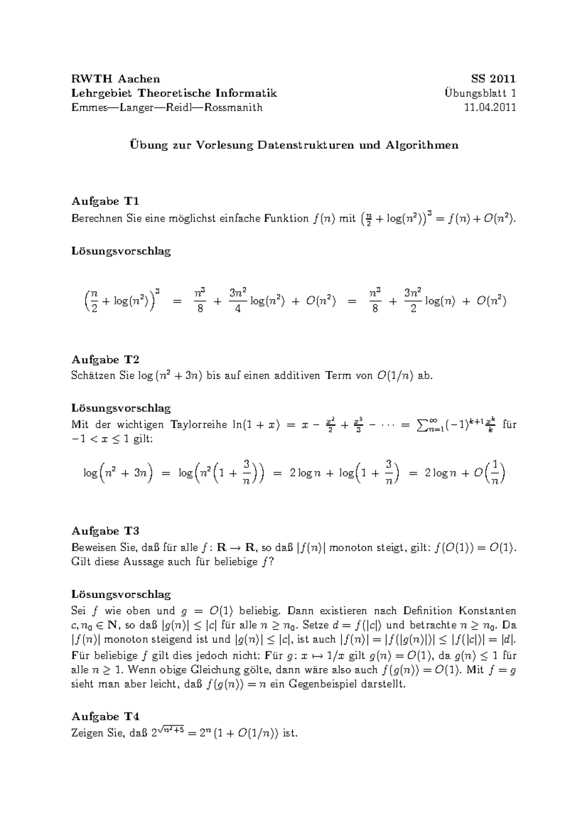 Praktisch - Übung mit Lösung - RWTH Aachen Lehrgebiet Theoretische ...