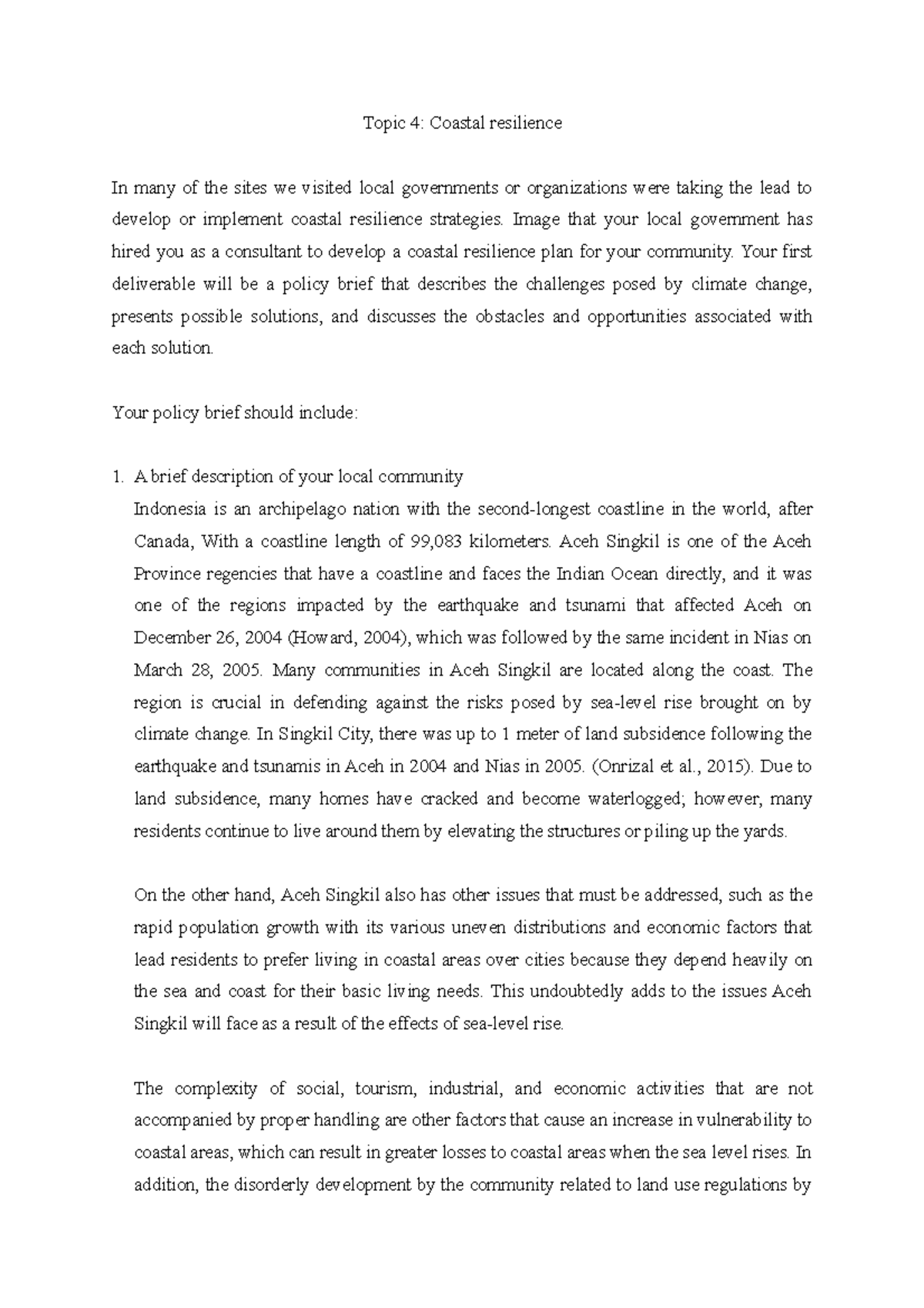 Muhammad Zikrullah final reflection - Topic 4: Coastal resilience In ...