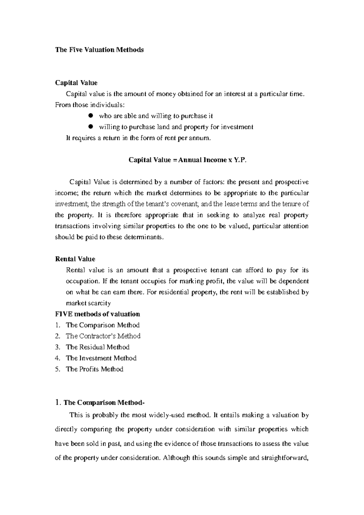 The five valuation methods - The Five Valuation Methods Capital Value ...