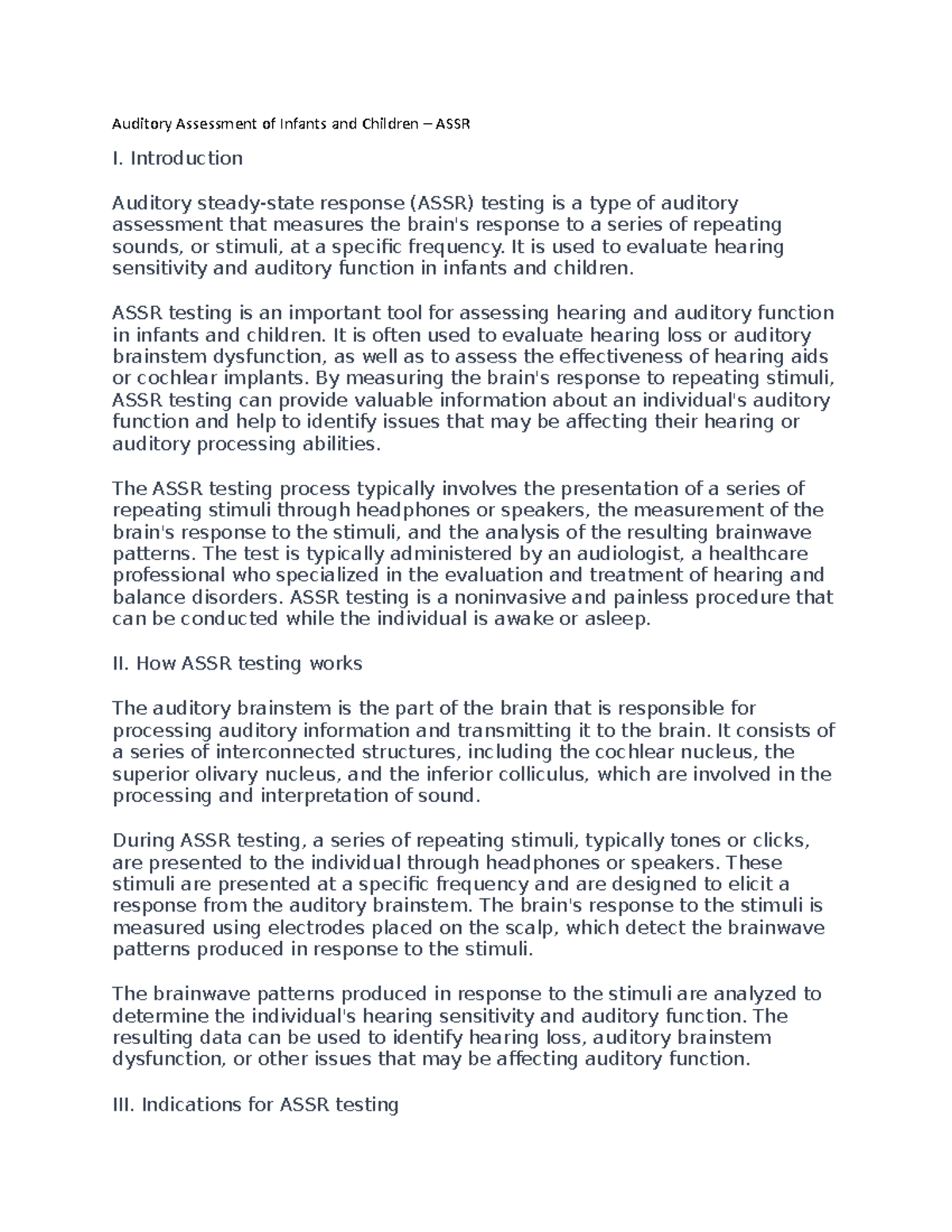 Auditory Assessment of Infants and Children - ASSR - Introduction ...