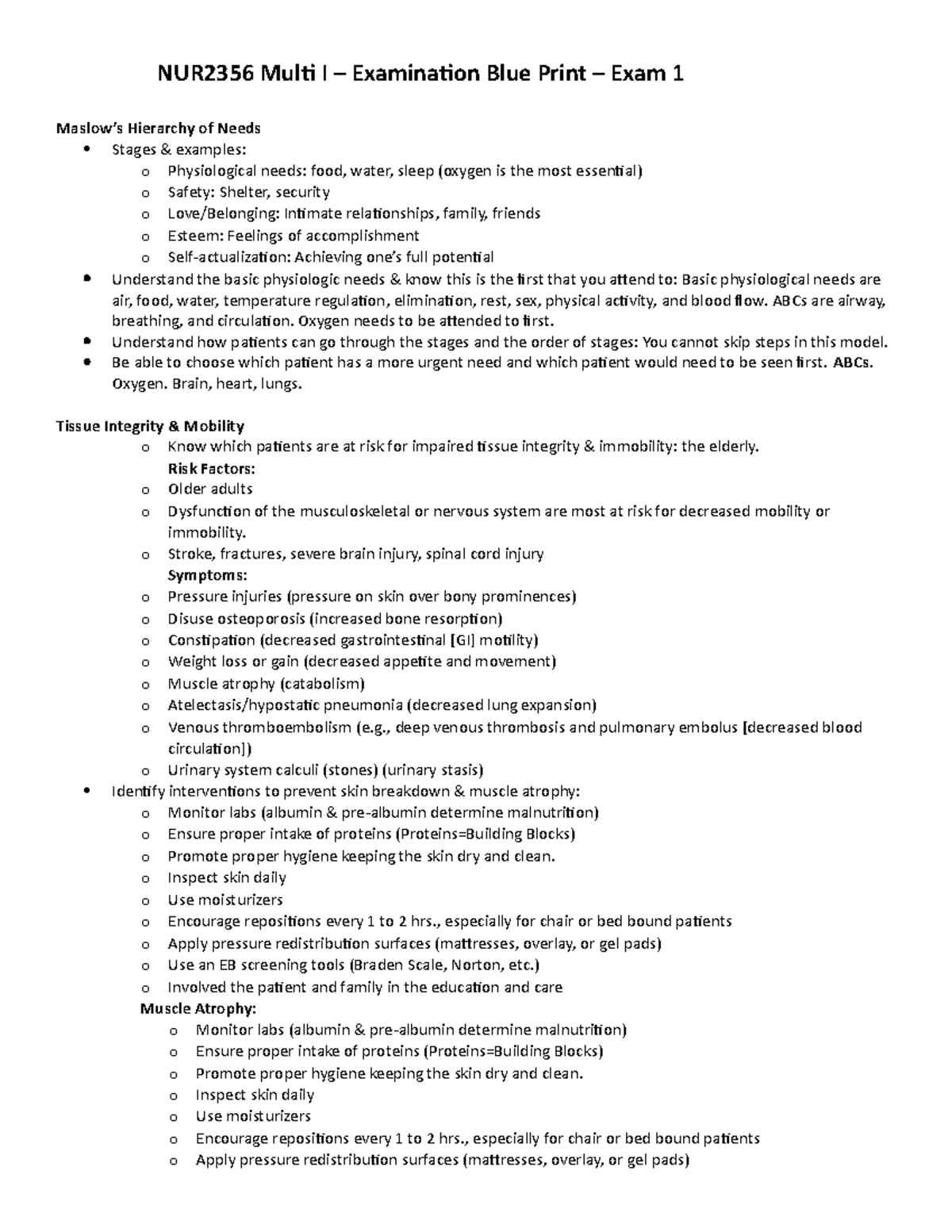 Exam 1 Blueprint Revised 2. Got an 86 on the exam. - NUR2356 Multi I ...