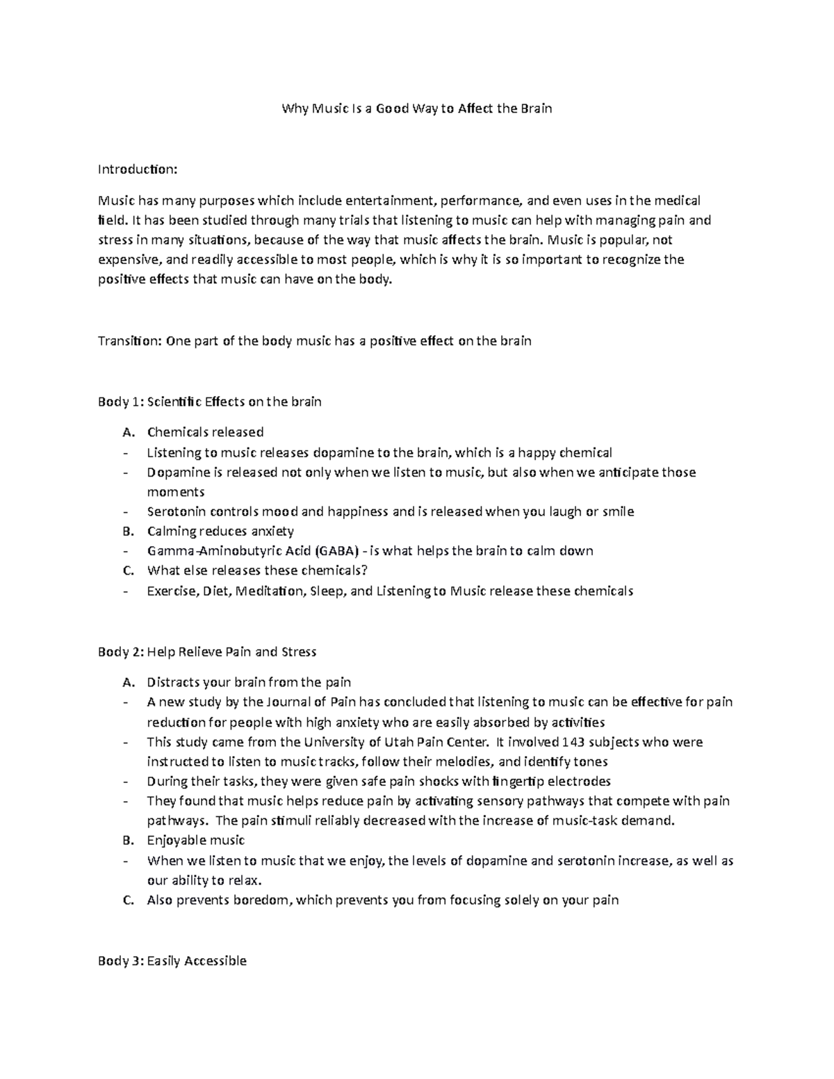 Informative Speech - Why Music Is a Good Way to Affect the Brain ...