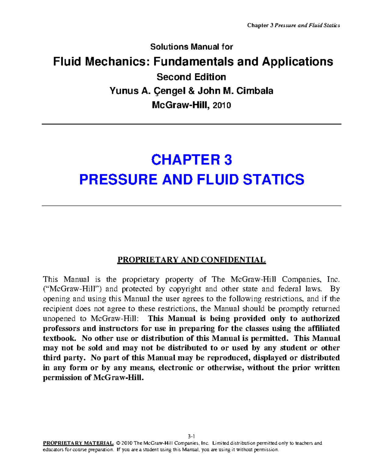 Chapter 3 Pressure and Fluid Statics Sol - Engineering 3337 - LU - Studocu