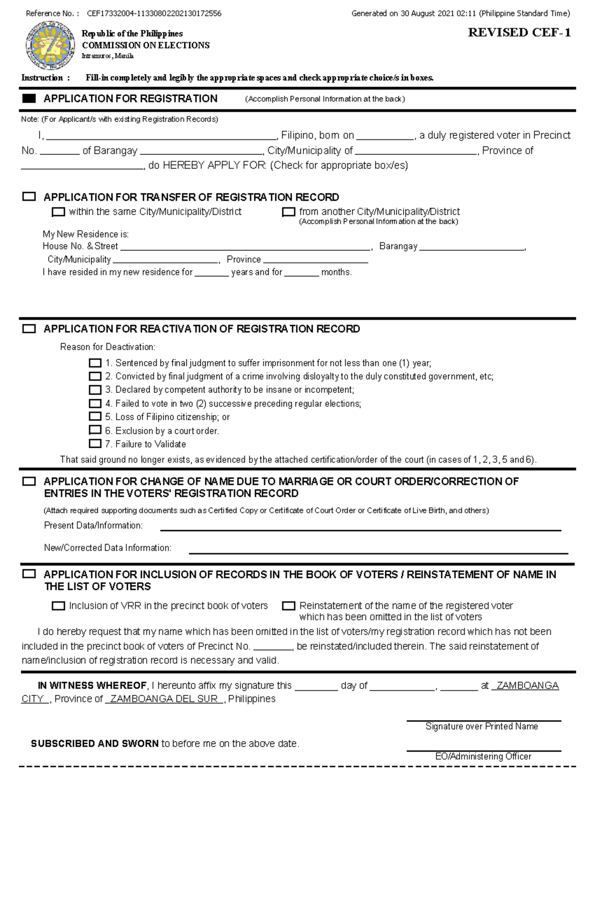 Comelec Form - jdfgyhj - Republic of the Philippines COMMISSION ON ...