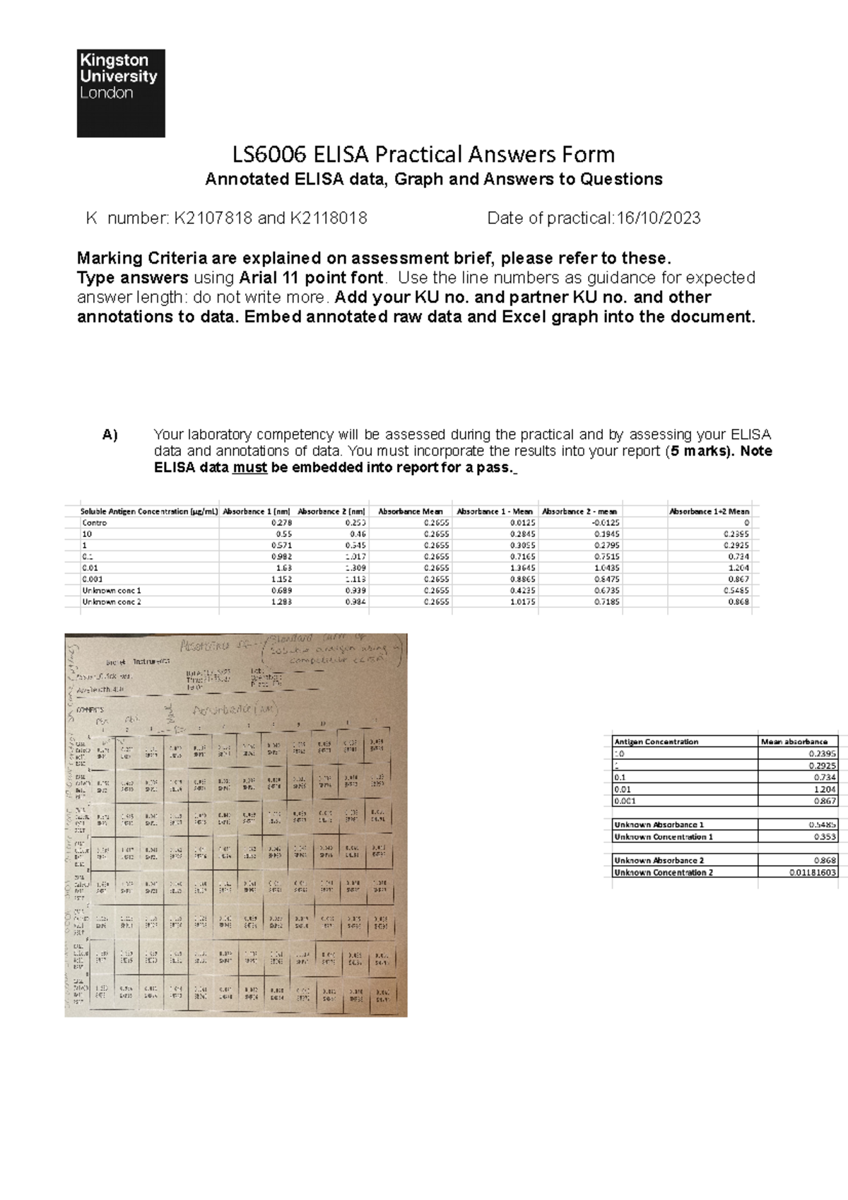 LS6006 Elisa Practical Answers Form - LS6006 ELISA Practical Answers ...