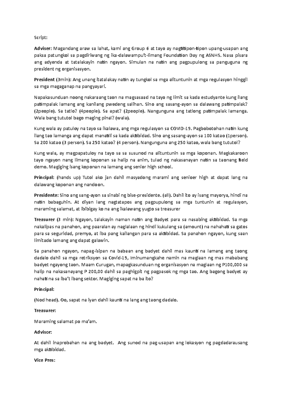 Script-Filipino-G6 - For role-playing. - Script: Adviser: Magandang ...