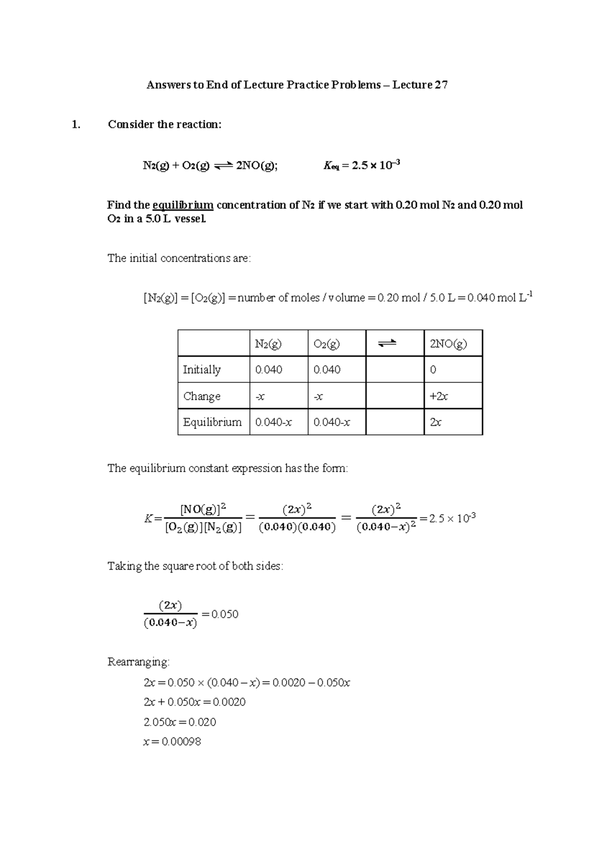 Answers To End Of Lecture Practice Problems Lecture 27 Answers To End 7625