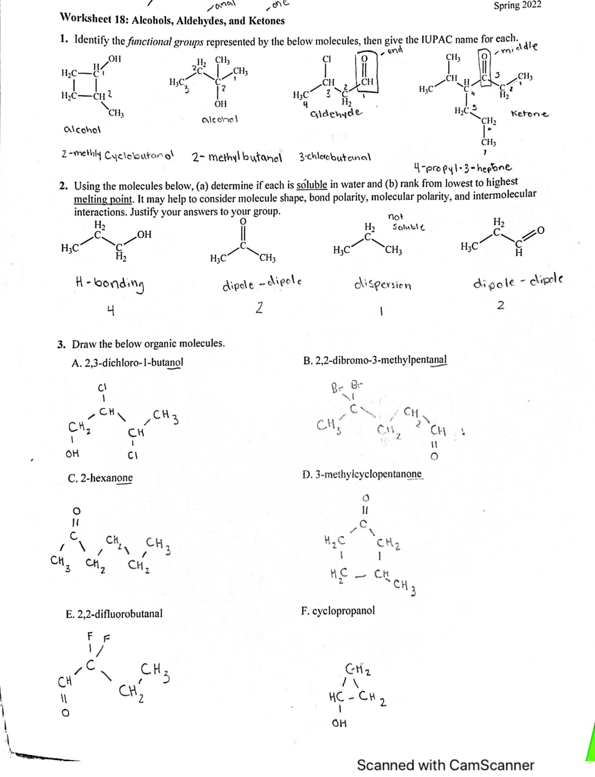 Worksheet 18: alcohols, aldehydes, ketones - CHEM 130 - Studocu