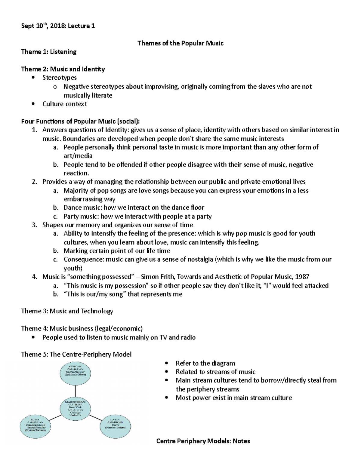 Music Lecture 1 Notes - Sept 10th, 2018: Lecture 1 Theme 1: Listening ...