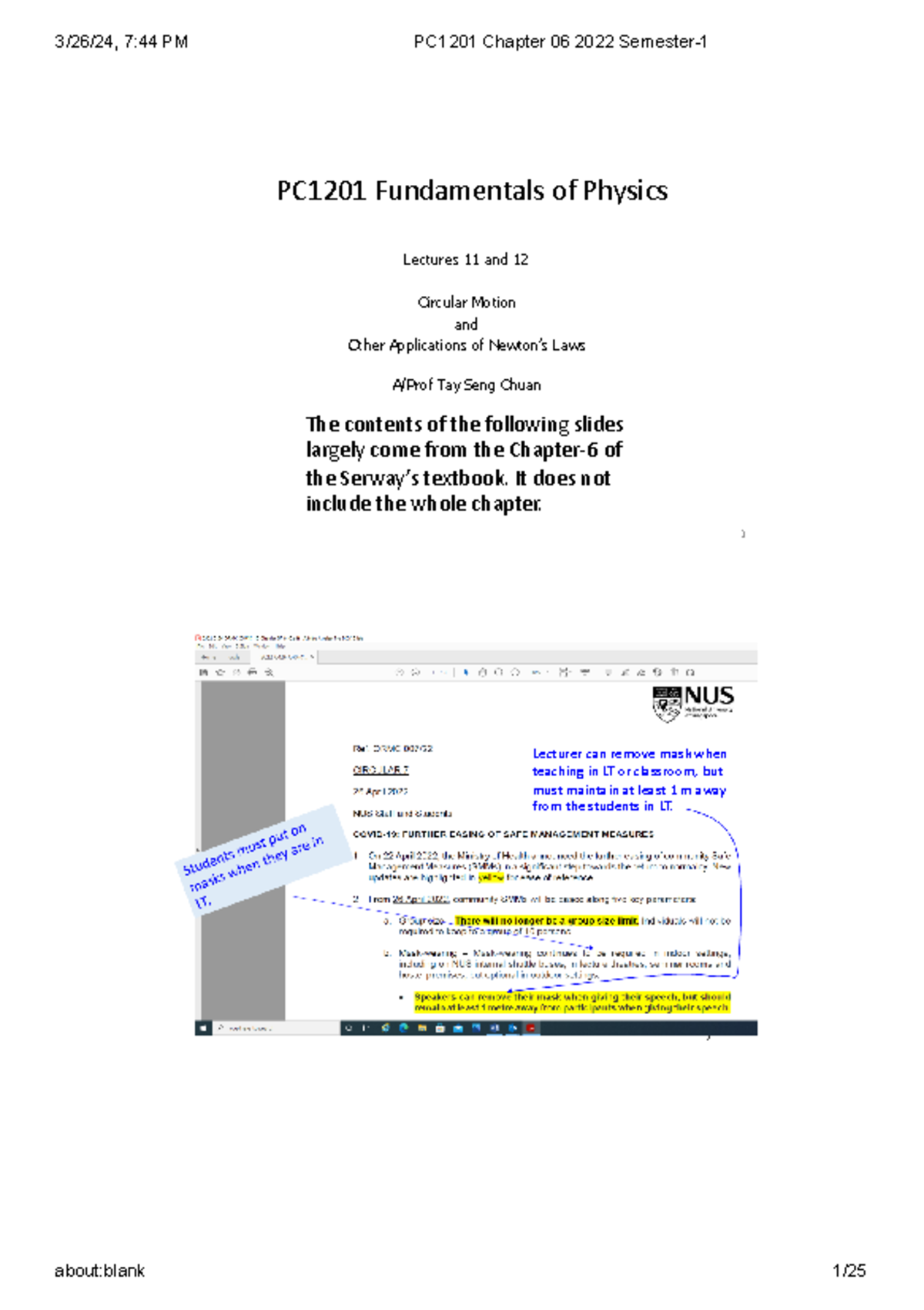 PC1201 Chapter 06 2022 Semester-1 - 1 Lectures 11 and 12 Circular ...