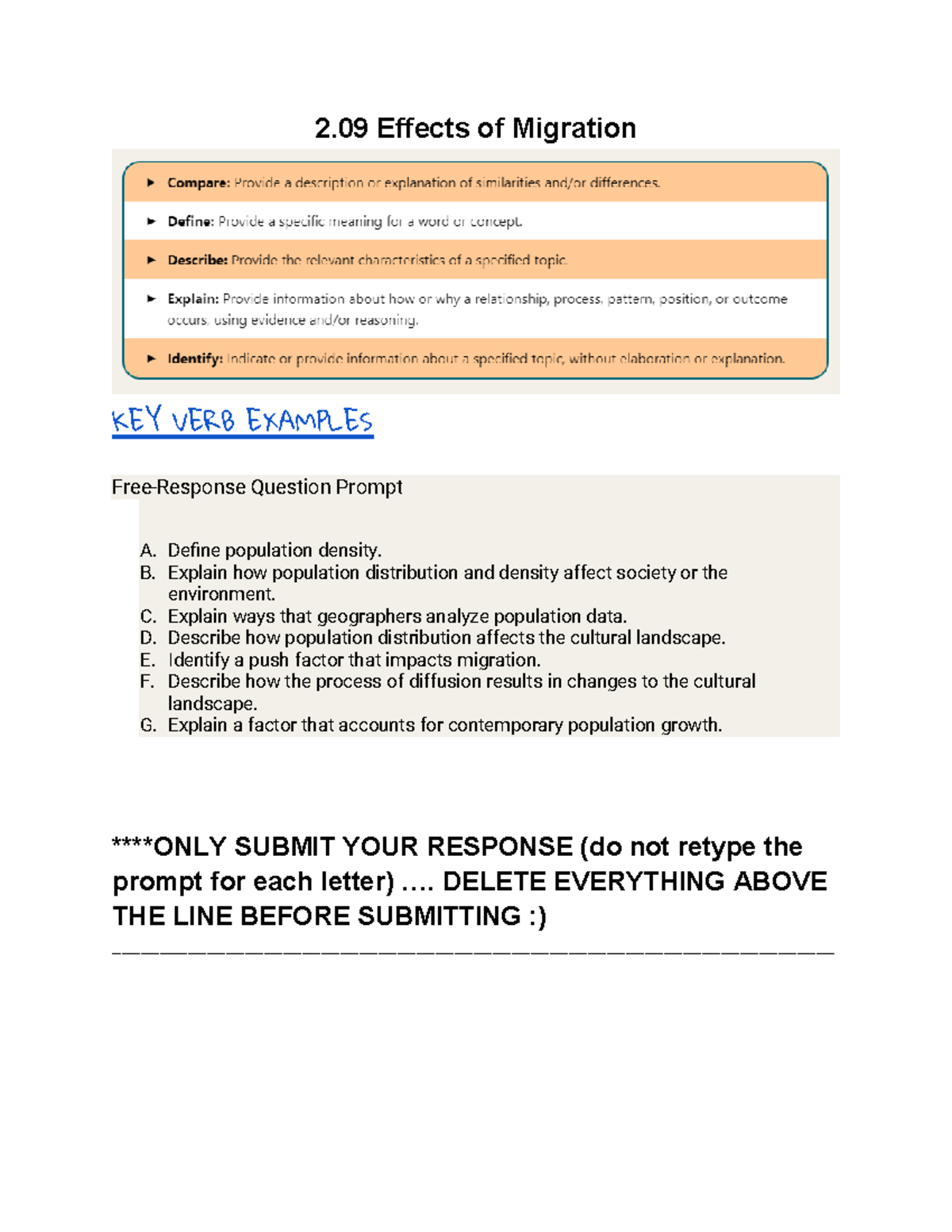 2.09 Effects of Migration - 2 Effects of Migration KEY VERB EXAMPLES ...