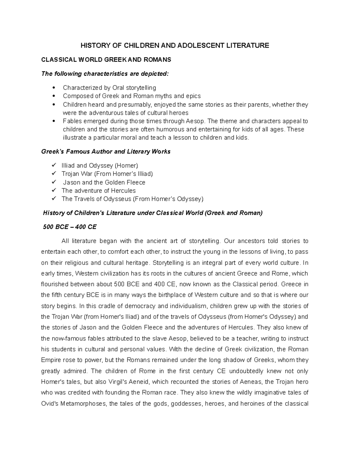 History of Children and Adolescent Literature - HISTORY OF CHILDREN AND ...