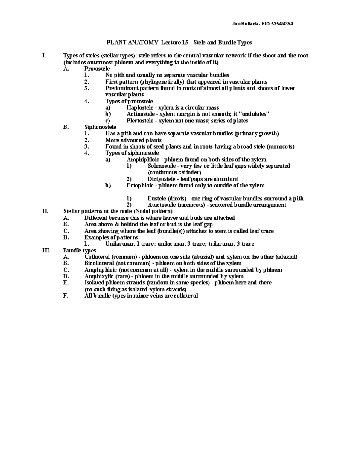 Steletyp - PLANT ANATOMY - Jim Bidlack - BIO 5354/ PLANT ANATOMY ...