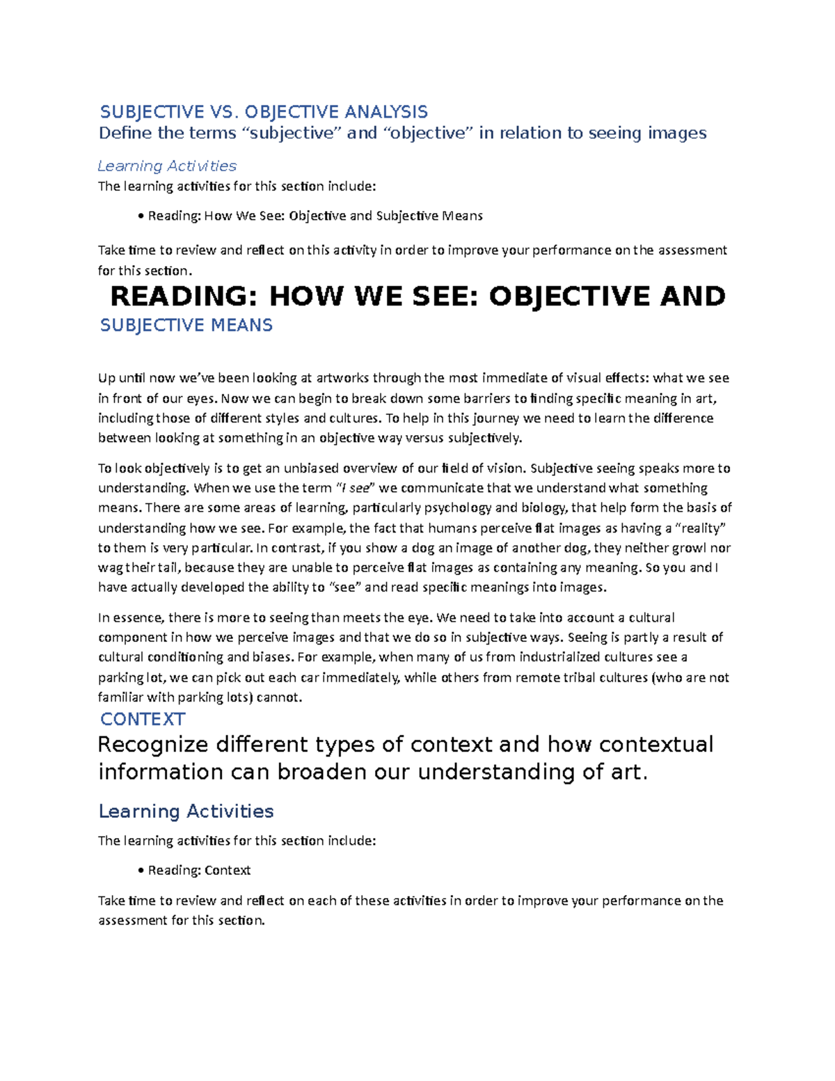 Art Appreciation. Module 4 - SUBJECTIVE VS. OBJECTIVE ANALYSIS Define ...