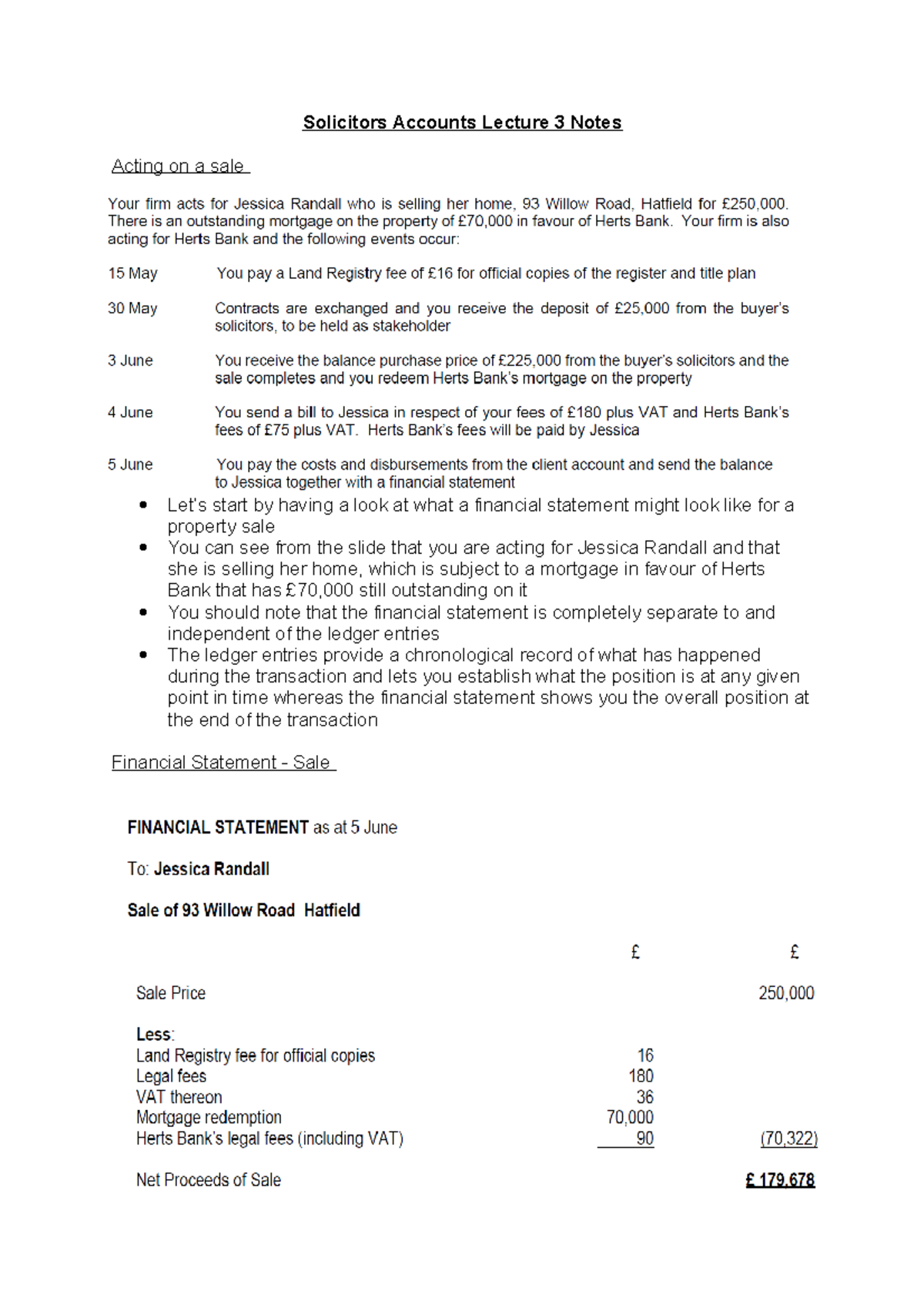 Solicitors Accounts Lecture 3 Notes - This is deducted from the sale ...