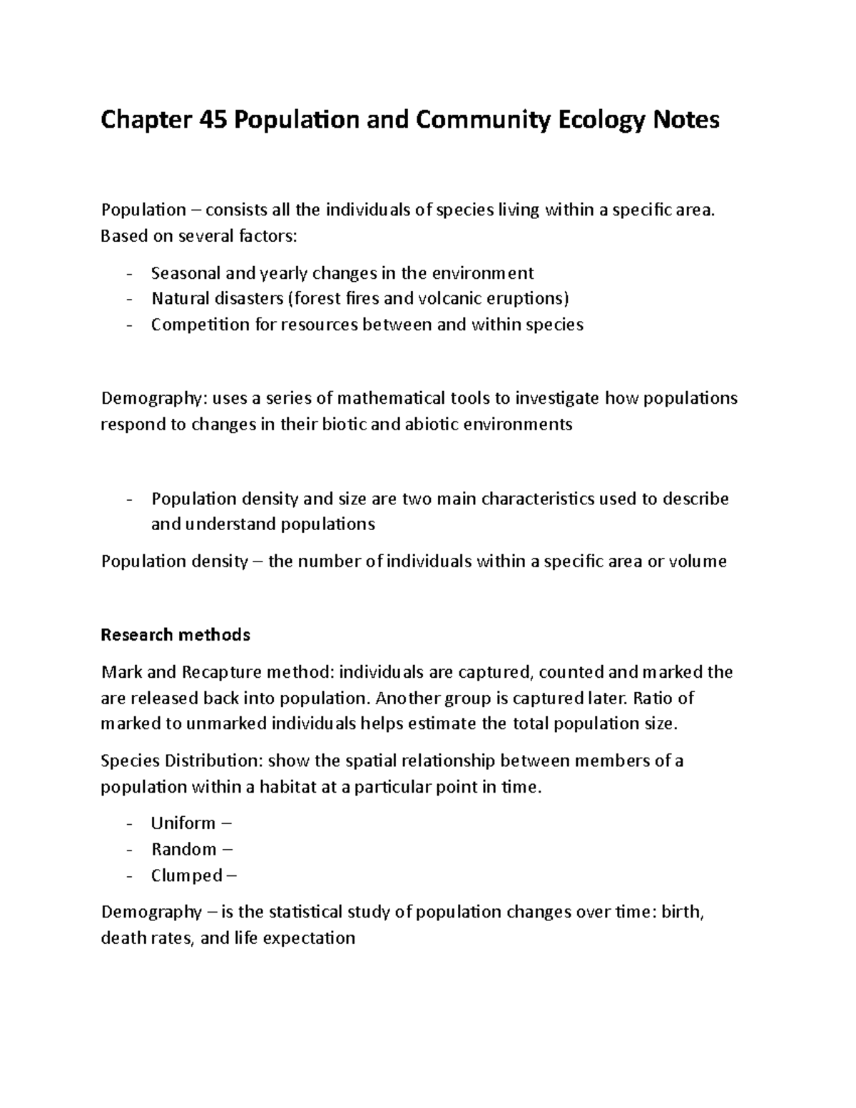 Population and Community Ecology Notes - Chapter 45 Population and ...