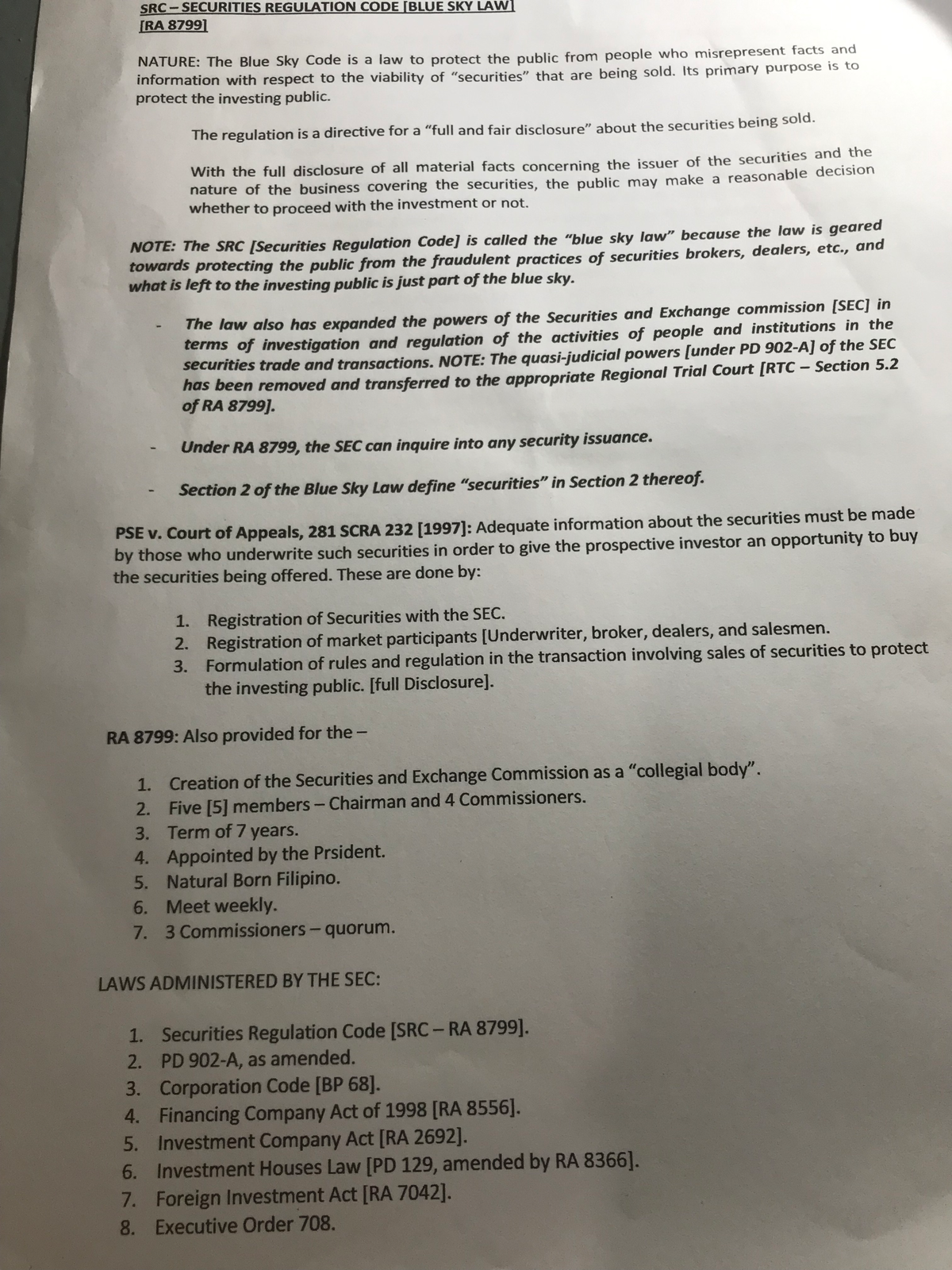 Securities Regulation Code[BLUE SKY LAW} - Juris Doctor - Studocu