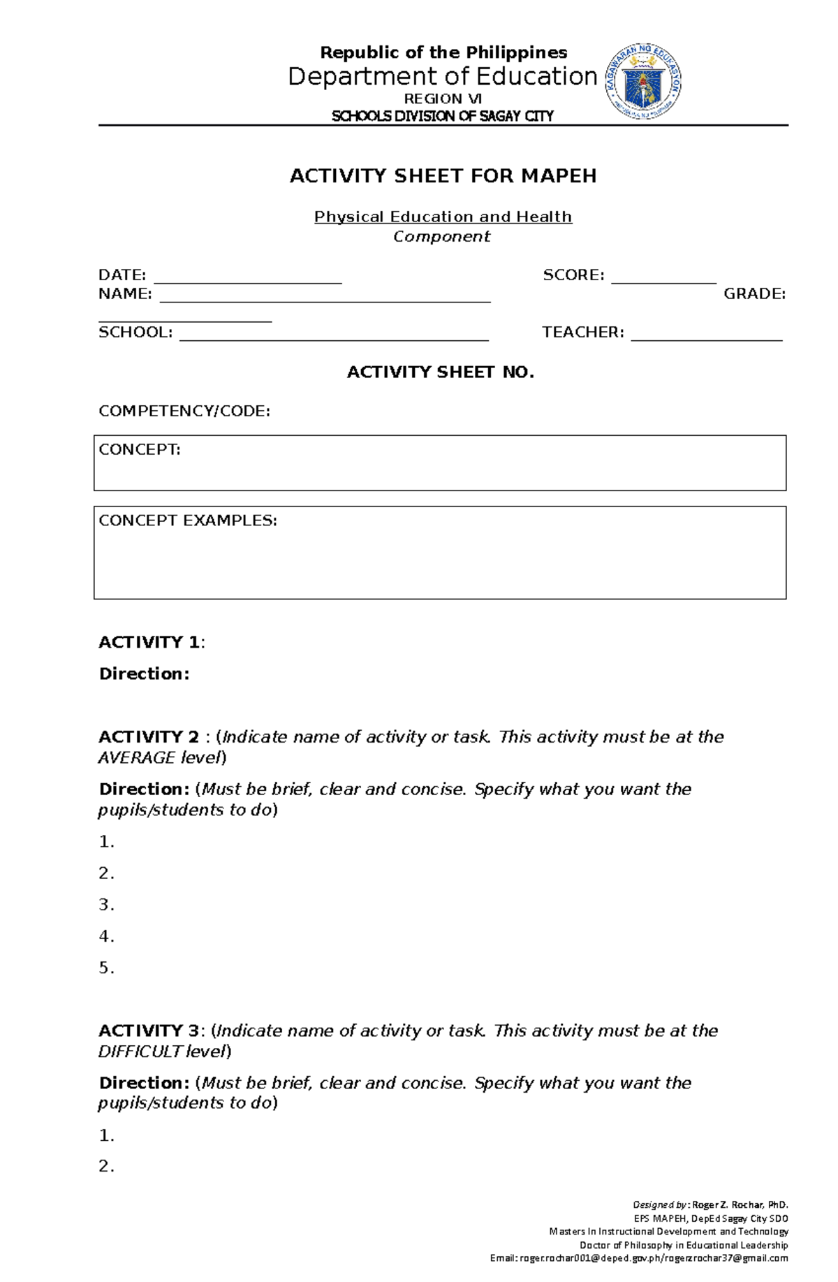 Activity Sheet Worksheet Sample - Republic of the Philippines ...