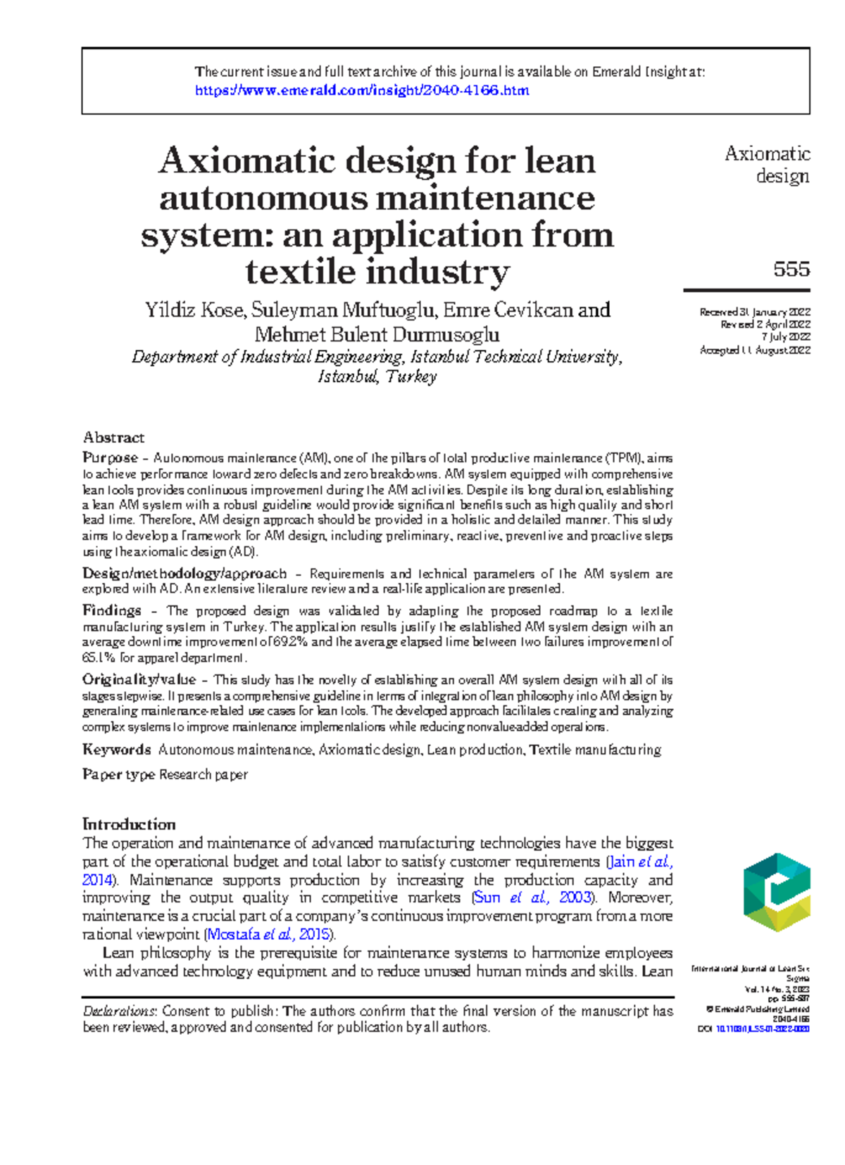 Mantenimiento Autonomo - Axiomatic design for lean autonomous maintenance system: an application ...