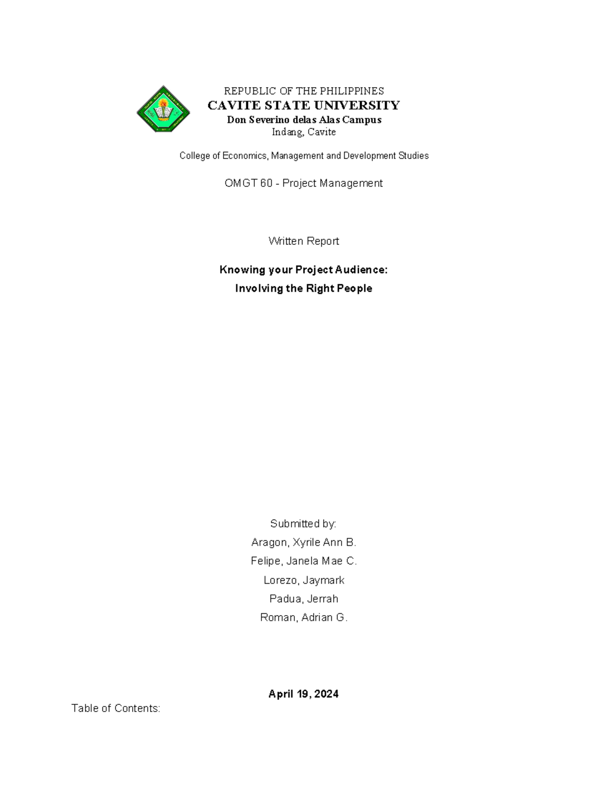 Written Report - gogo - REPUBLIC OF THE PHILIPPINES CAVITE STATE ...