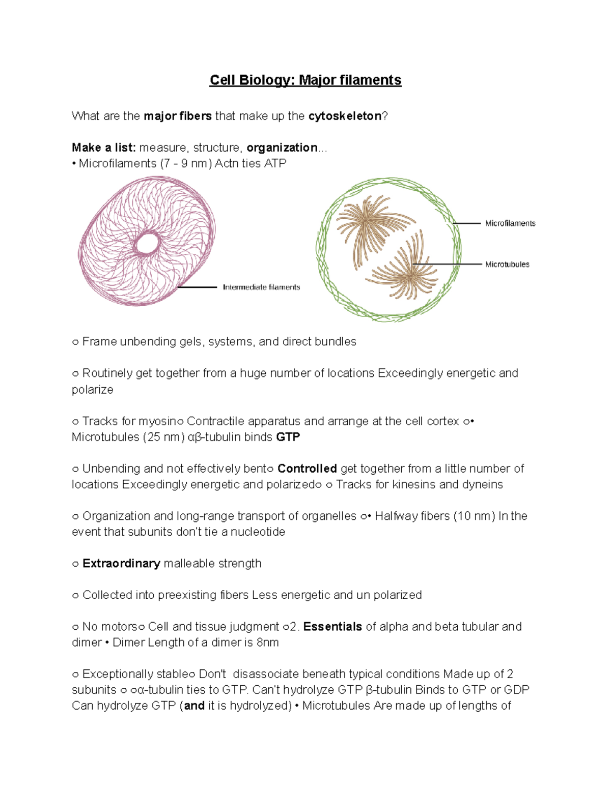 Cell Biology Major filaments - .. Microfilaments (7 - 9 nm) Actn ties ...