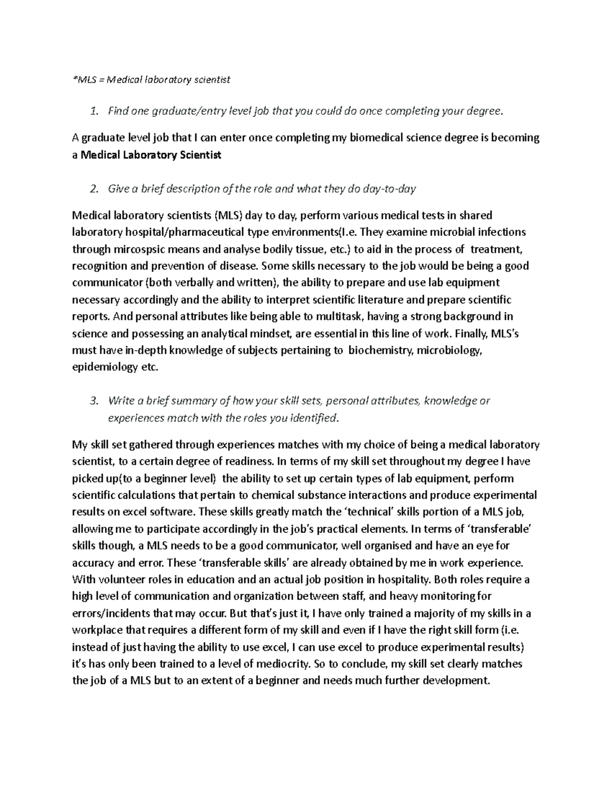 CPOW5 - got full marks - *MLS = Medical laboratory scientist Find one ...