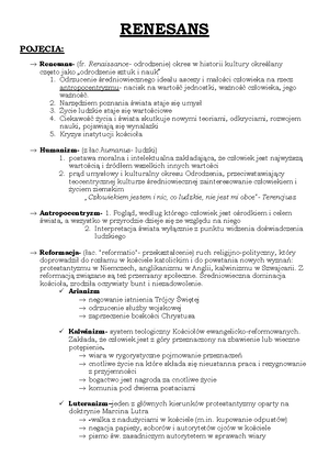 Renesans I Barok - notatki do matury j. polski - RENESANS I BAROK ...
