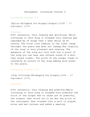 Listening Journal 7 - Women, Music, Culture - Listening Journal 7 ...