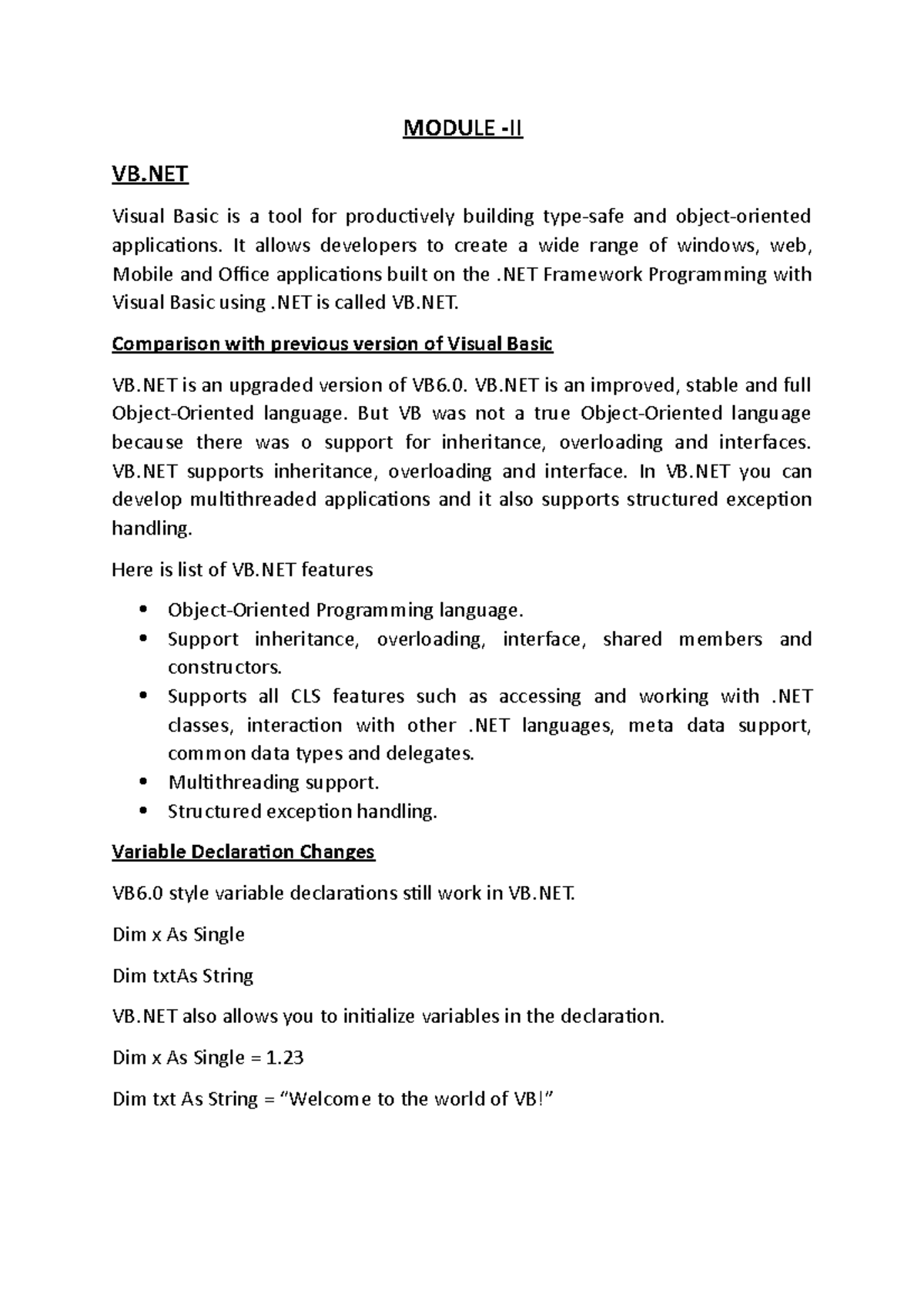 Module 2 VB - very useful - MODULE -II VB Visual Basic is a tool for ...