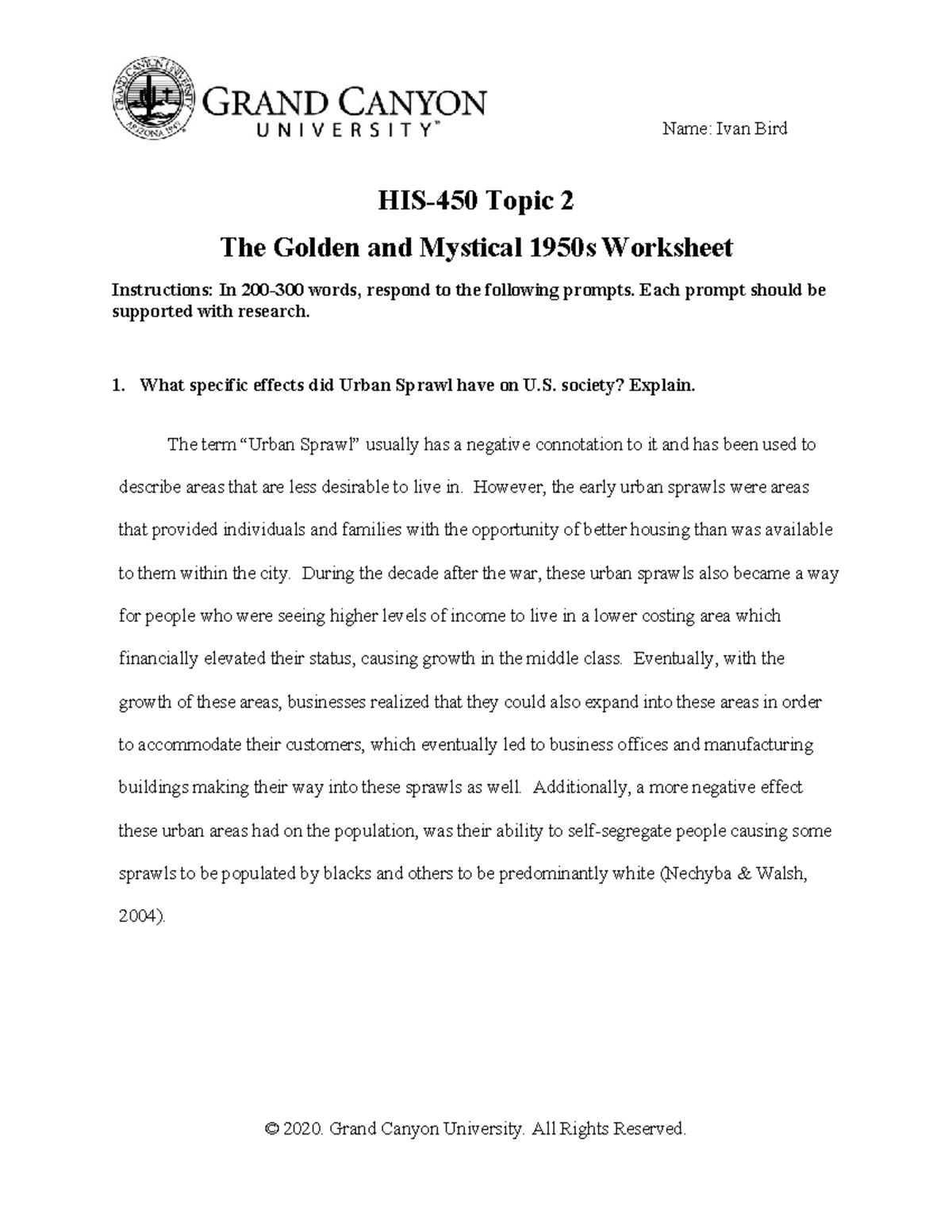 The Golden and Mystical 1950s Worksheet - Name: Ivan Bird HIS-450 Topic ...