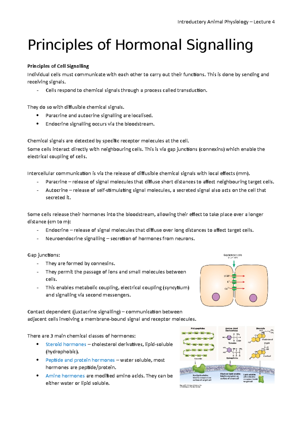 Lecture 4 - Hormonal Signalling - Introductory Animal Physiology ...