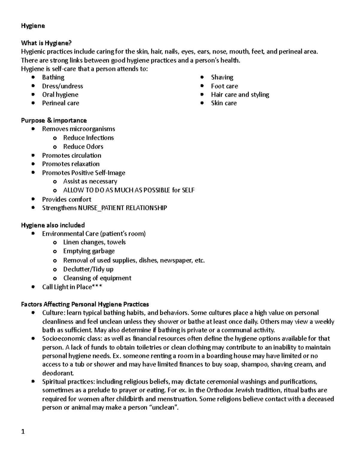 Hygiene Notes - Hygiene What is Hygiene? Hygienic practices include ...