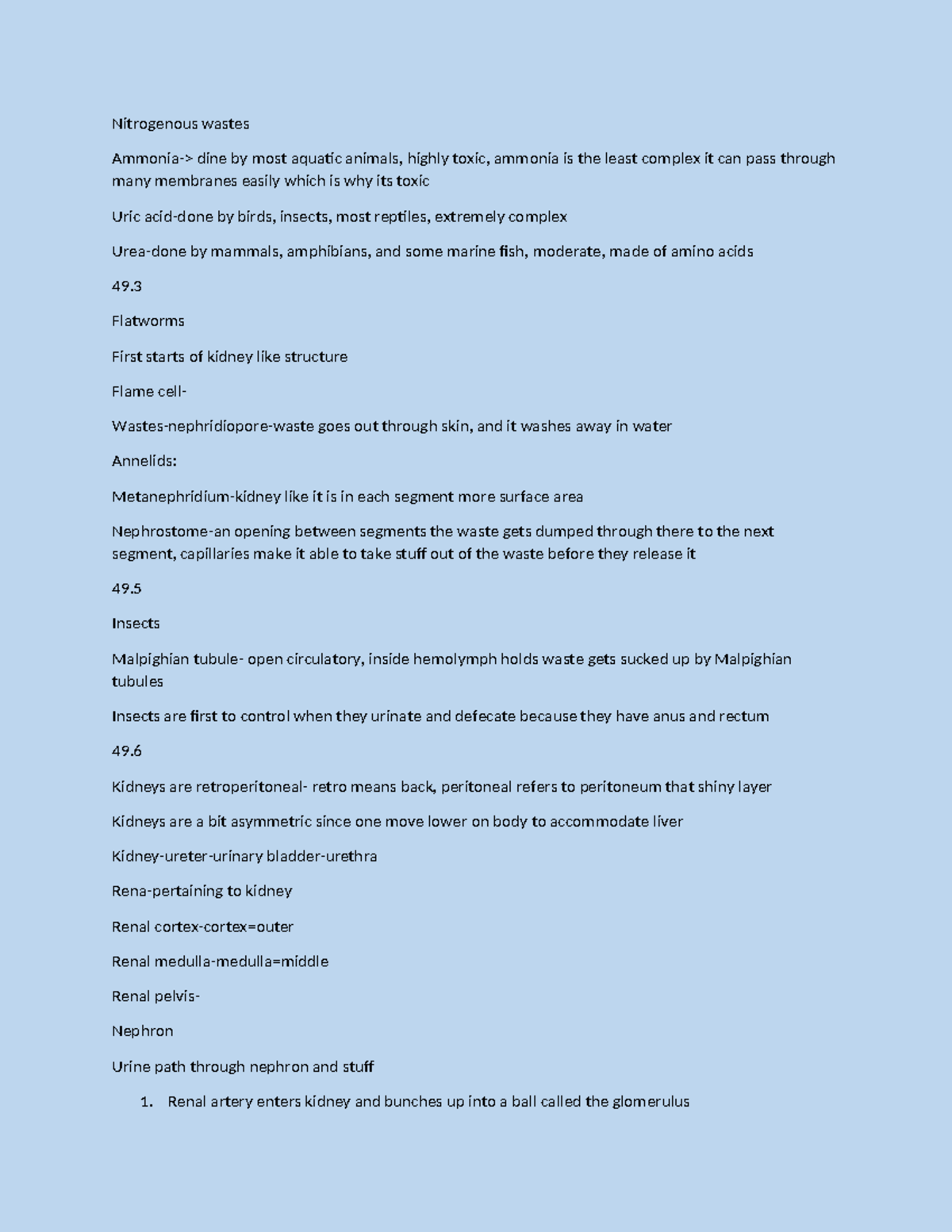 AFF unit 4 - lecture notes from AFF - Nitrogenous wastes Ammonia-> dine ...