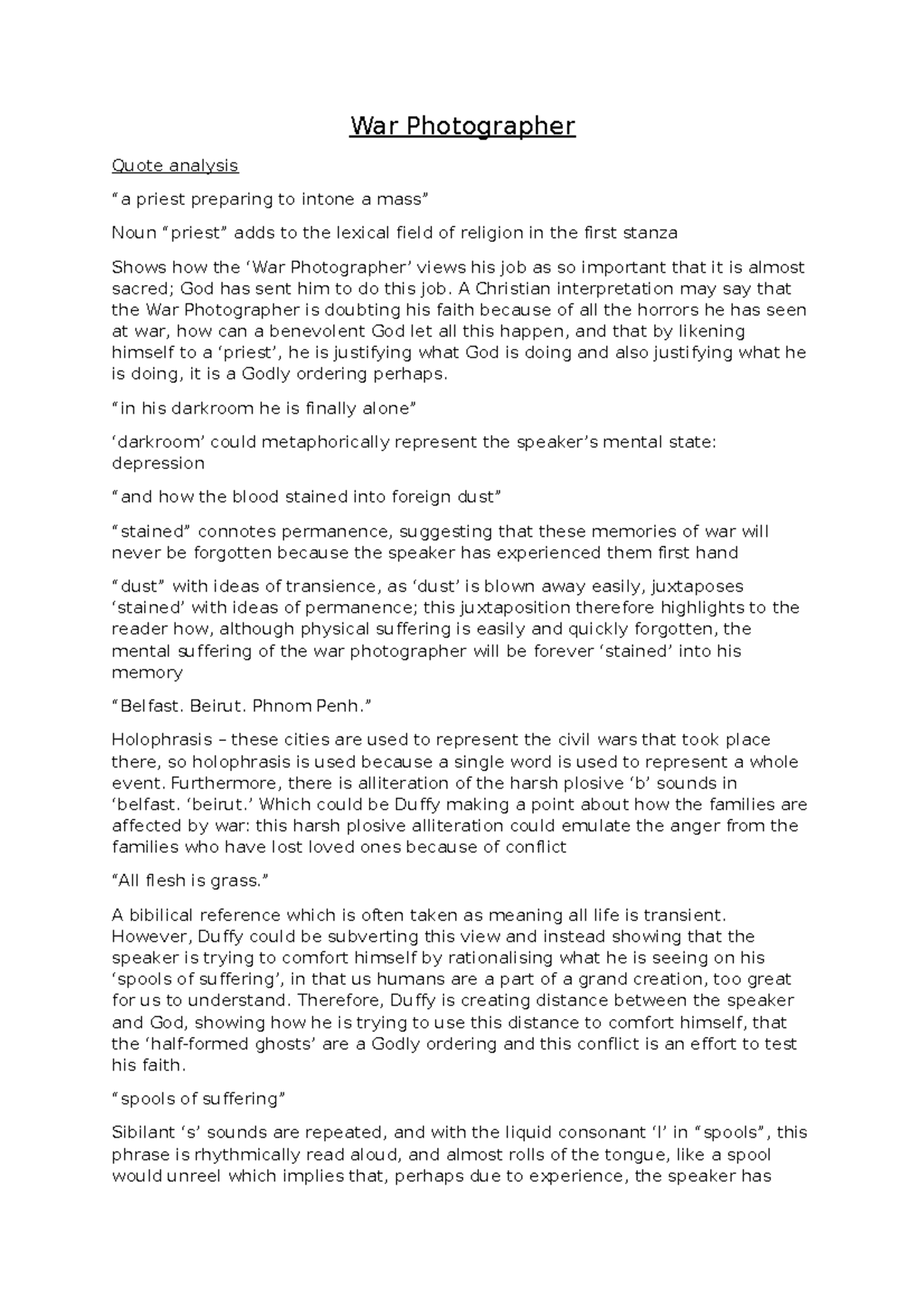 War Photographer Blurting - War Photographer Quote analysis “a priest ...