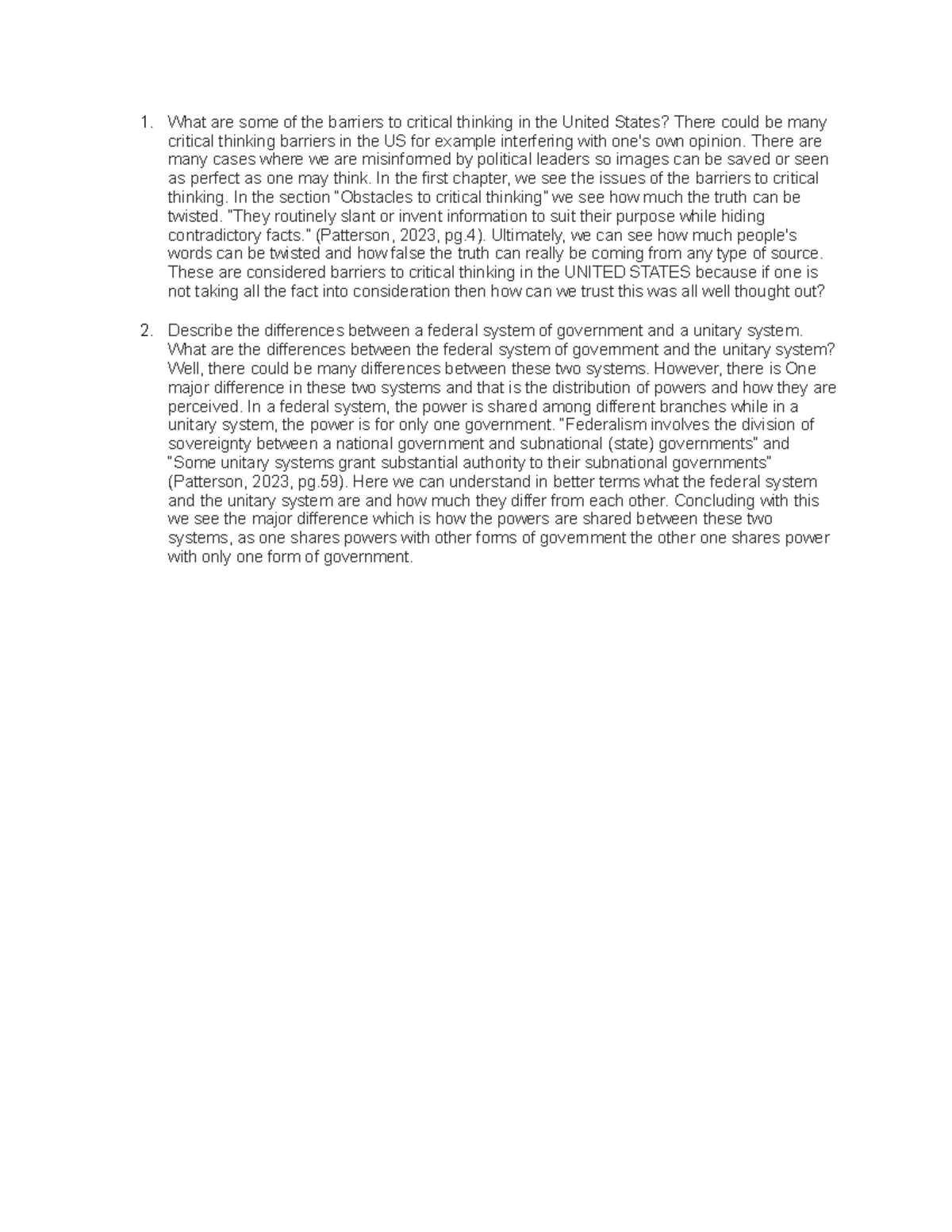 Govt. mid quarter - What are some of the barriers to critical thinking ...
