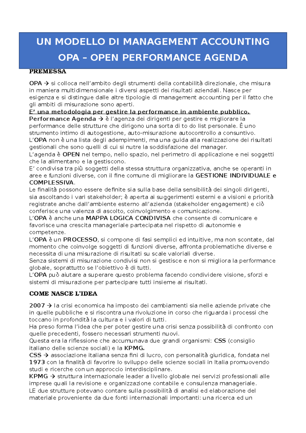 UN Modello DI Management Accounting - OPA - programmazione e controllo ...