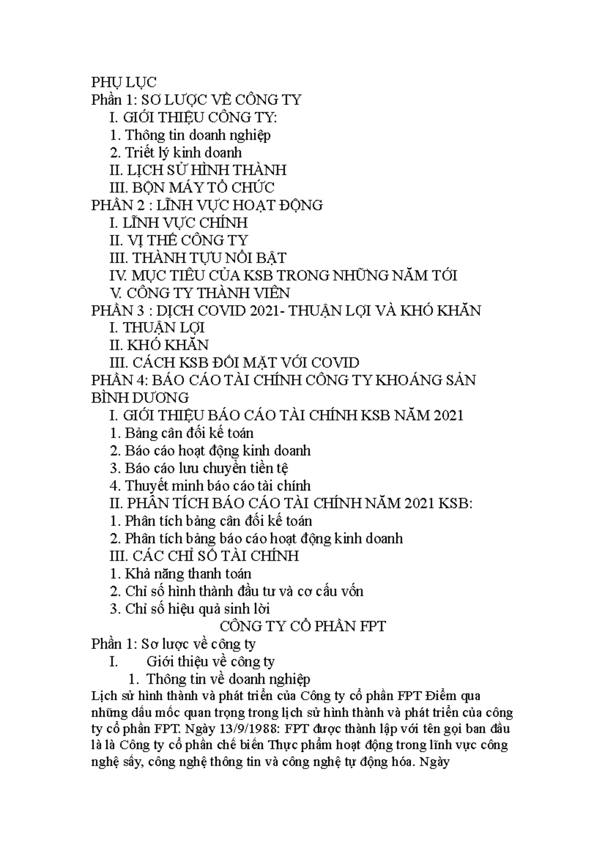 Phụ lục phân tích hdkd - Phân tích hdkd - PHỤ LỤC Phần 1: SƠ LƯỢC VỀ ...