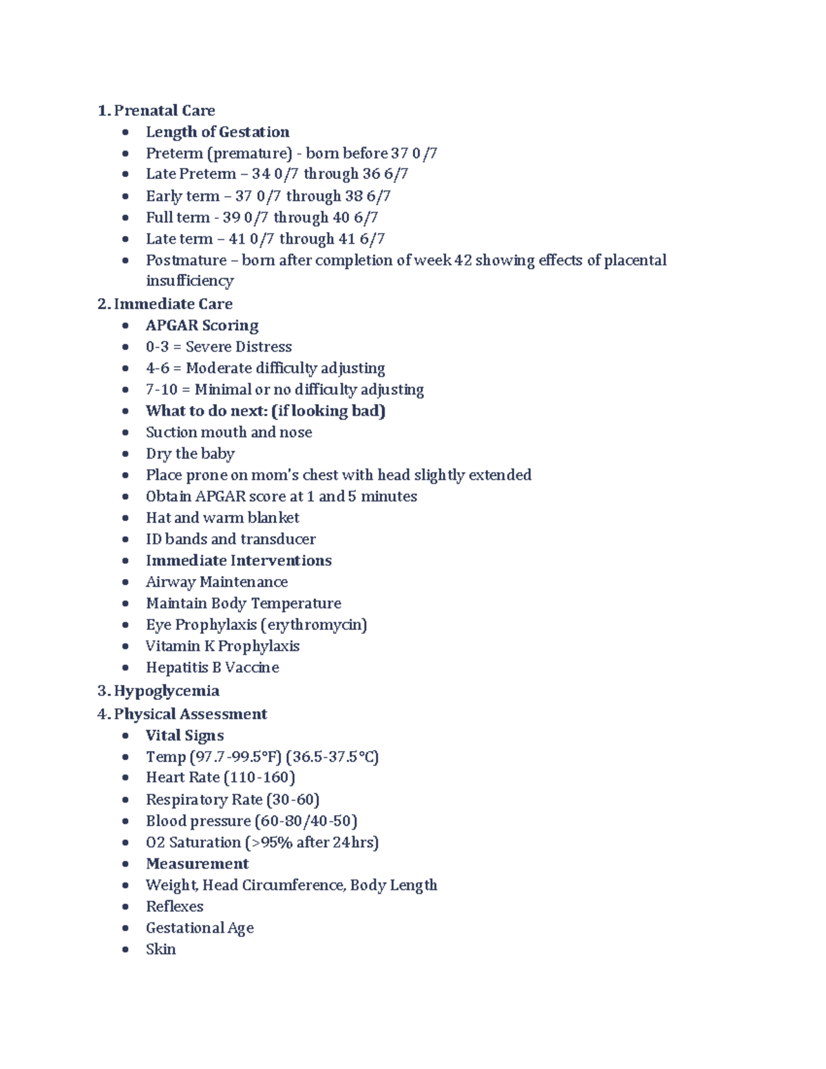 Document 5 - Notes on OB and LD - Prenatal Care Length of Gestation ...