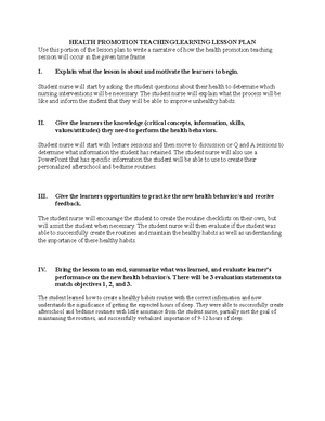 Teaching PLAN CHRA - HEALTH PROMOTION TEACHING/LEARNING PLAN LESSON ...