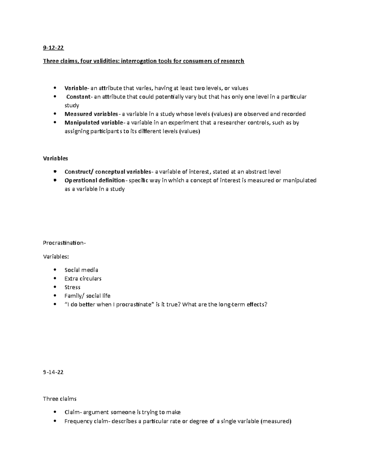 PSYC 9-12-22 to 9-14-22 - 9-12- Three claims, four validities: interrogation tools for consumers ...